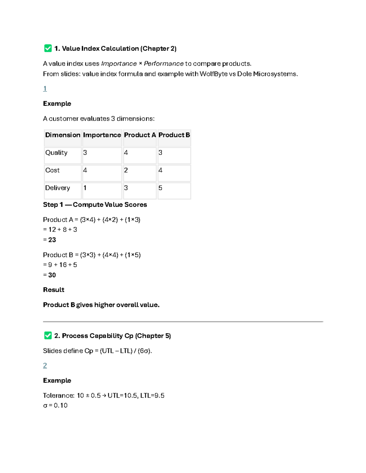 Value Index & Process Capability Calculations (CALC IBM 1000) - Studocu