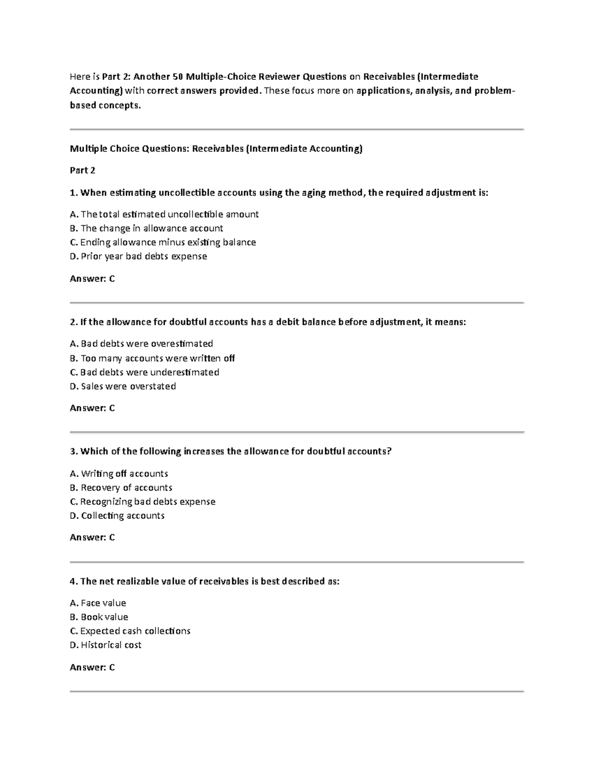 MC IA2 Practice Quiz: 50 Questions on Receivables (Intermediate ...