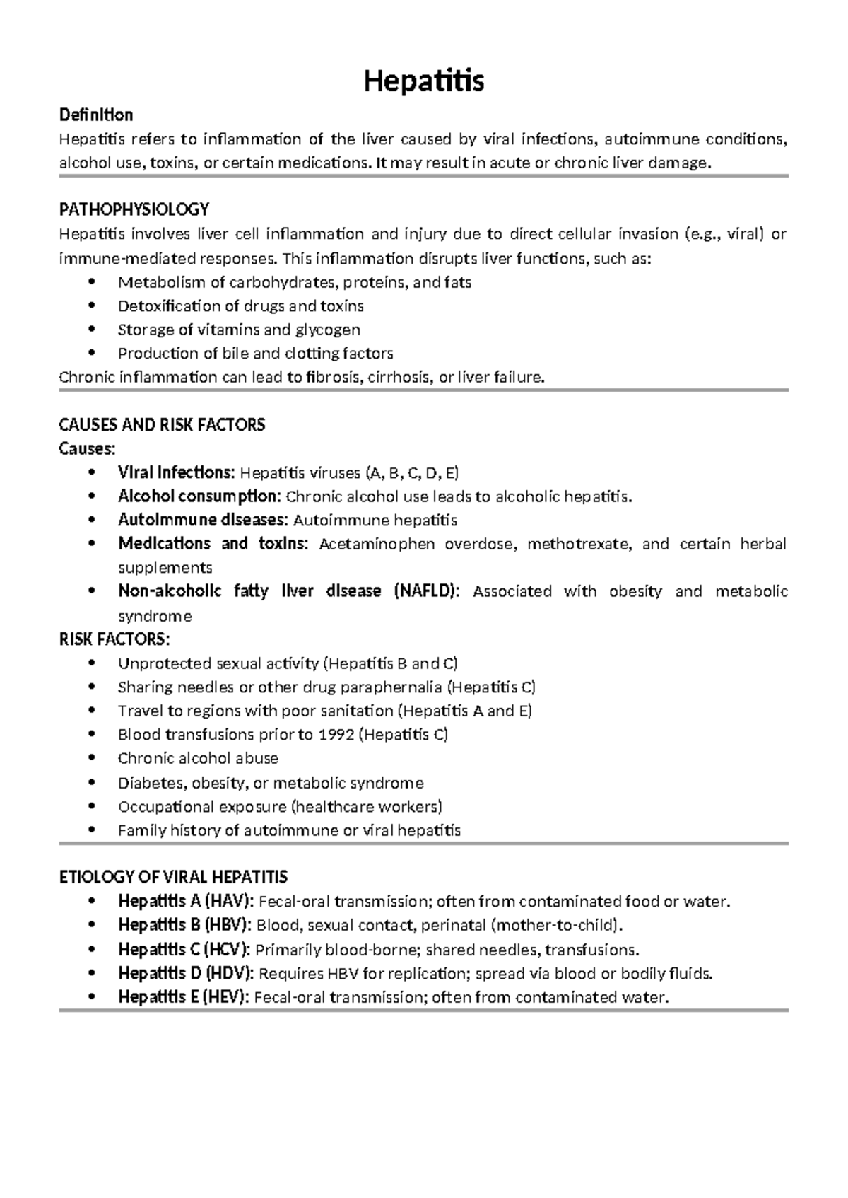 Hepatitis - notes hep - Hepatitis Definition Hepatitis refers to ...