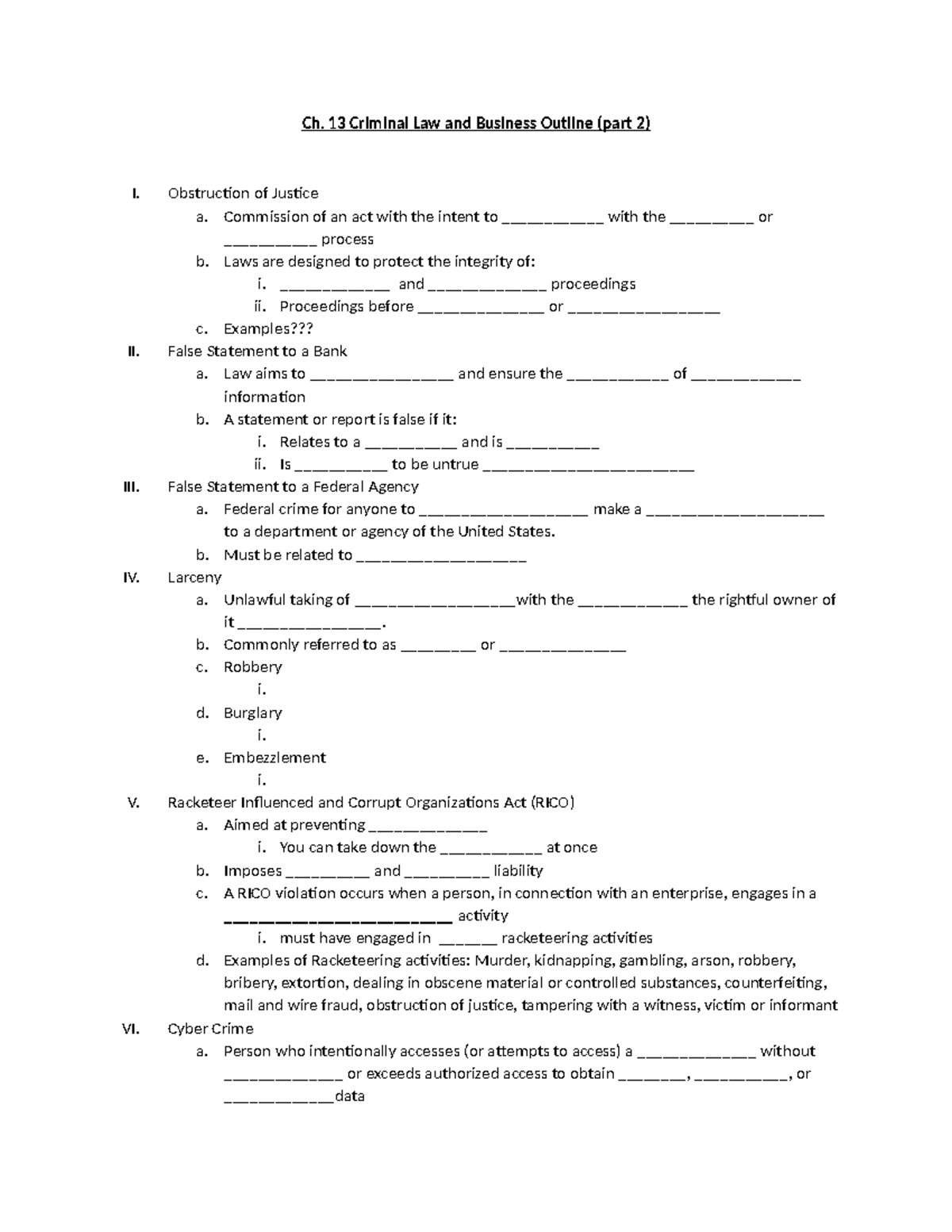 Ch. 13 Criminal Law & Business Outline: Key Concepts (Part 2) - Studocu