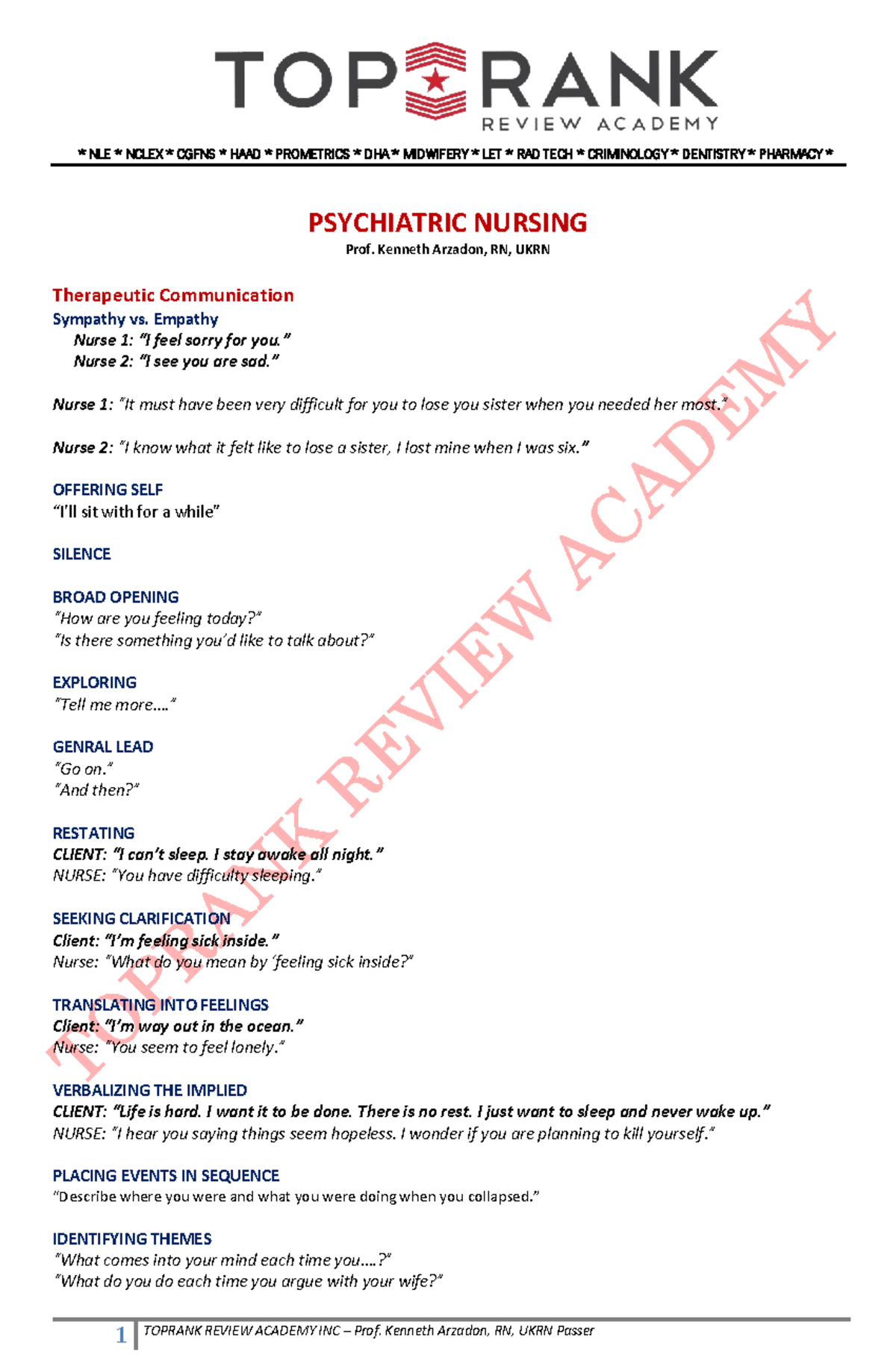 Psych SIR- Final Exam Notes - Psychiatric Nursing by Kenneth Arzadon ...