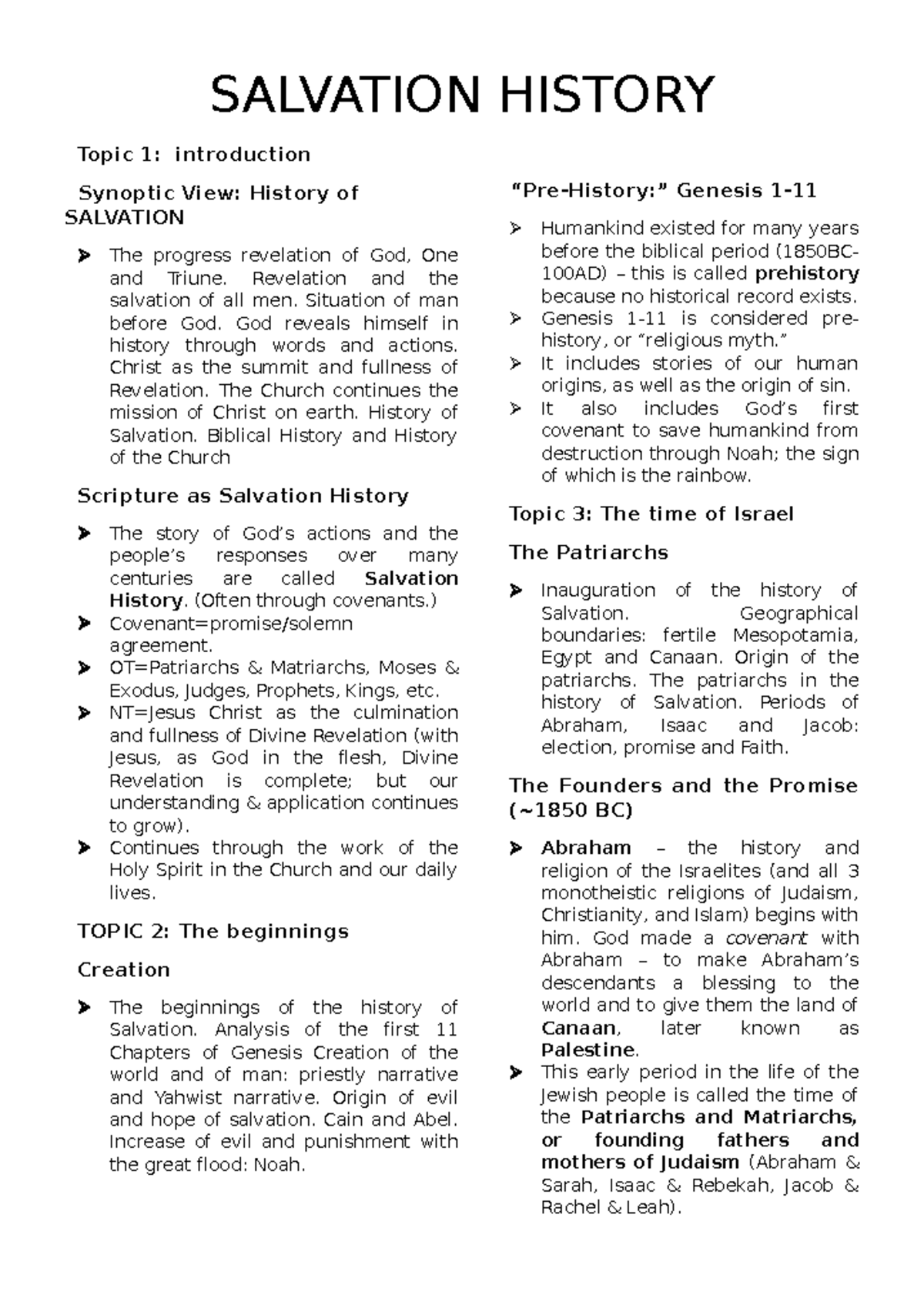 Salvation History notes - SALVATION HISTORY Topic 1: introduction ...