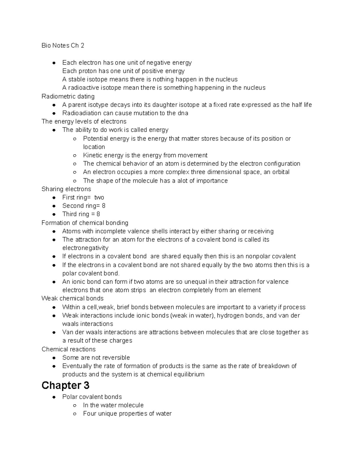 Bio 101: Comprehensive Notes for Chapters 2, 3, 4, 6, and 11 - Studocu