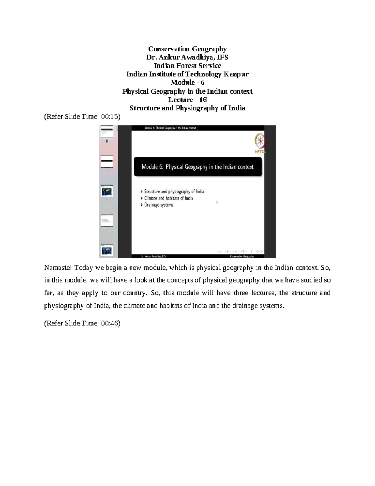 IITK GEOG 101: Lecture 16 - Structure & Physiography of India - Studocu