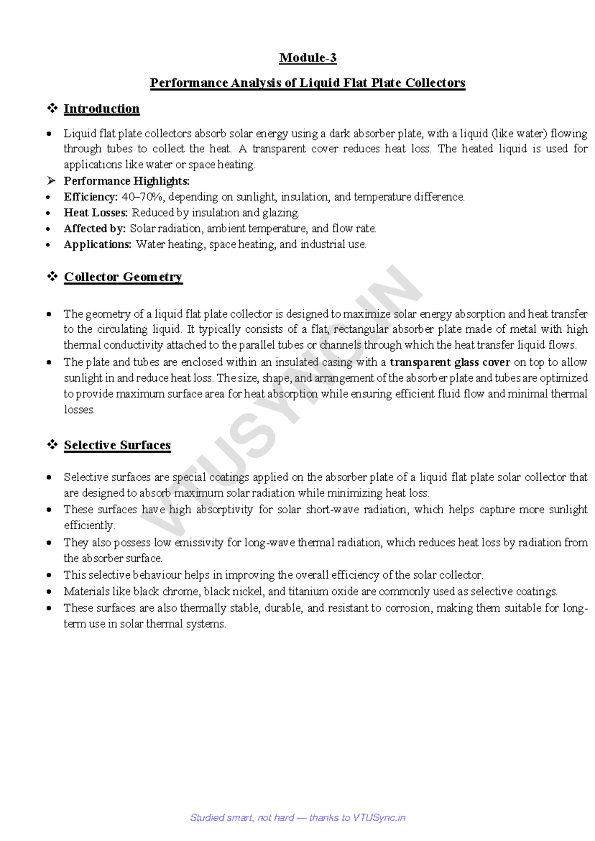 Performance Analysis of Liquid Flat Plate Collectors - Module 3 Notes ...