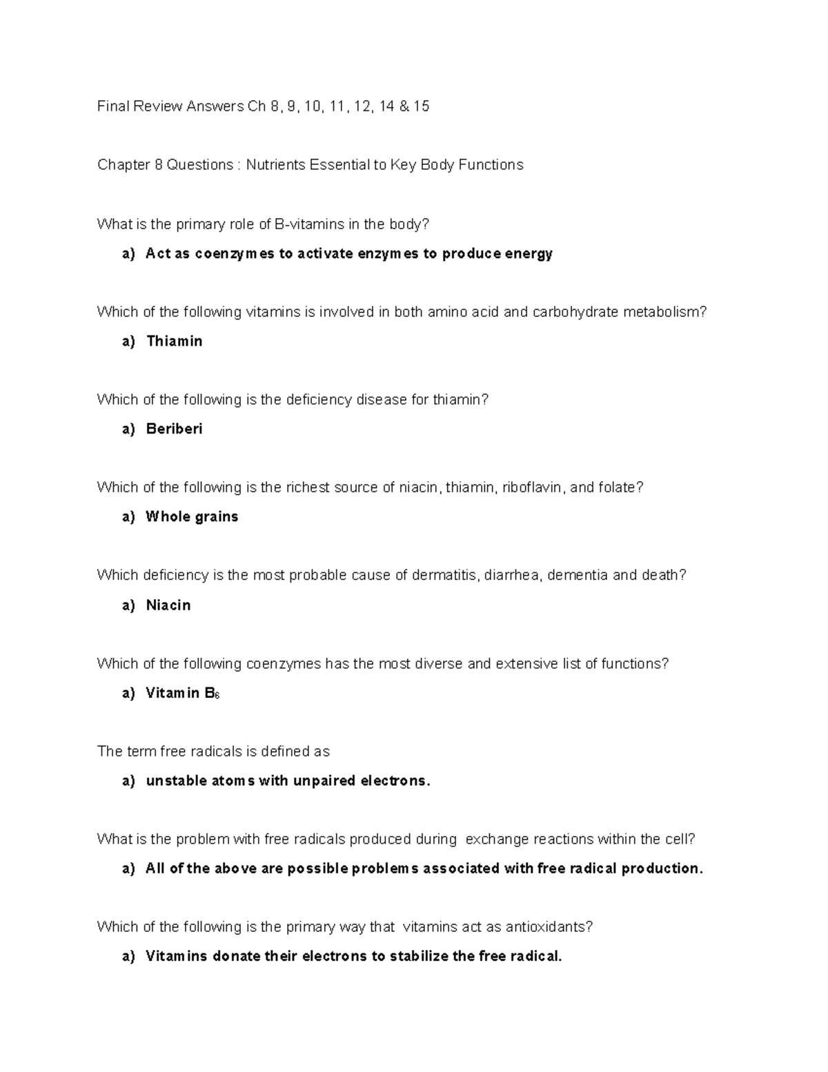 Nutrition 101: Final Review Q&A for Chapters 8-15 - Studocu