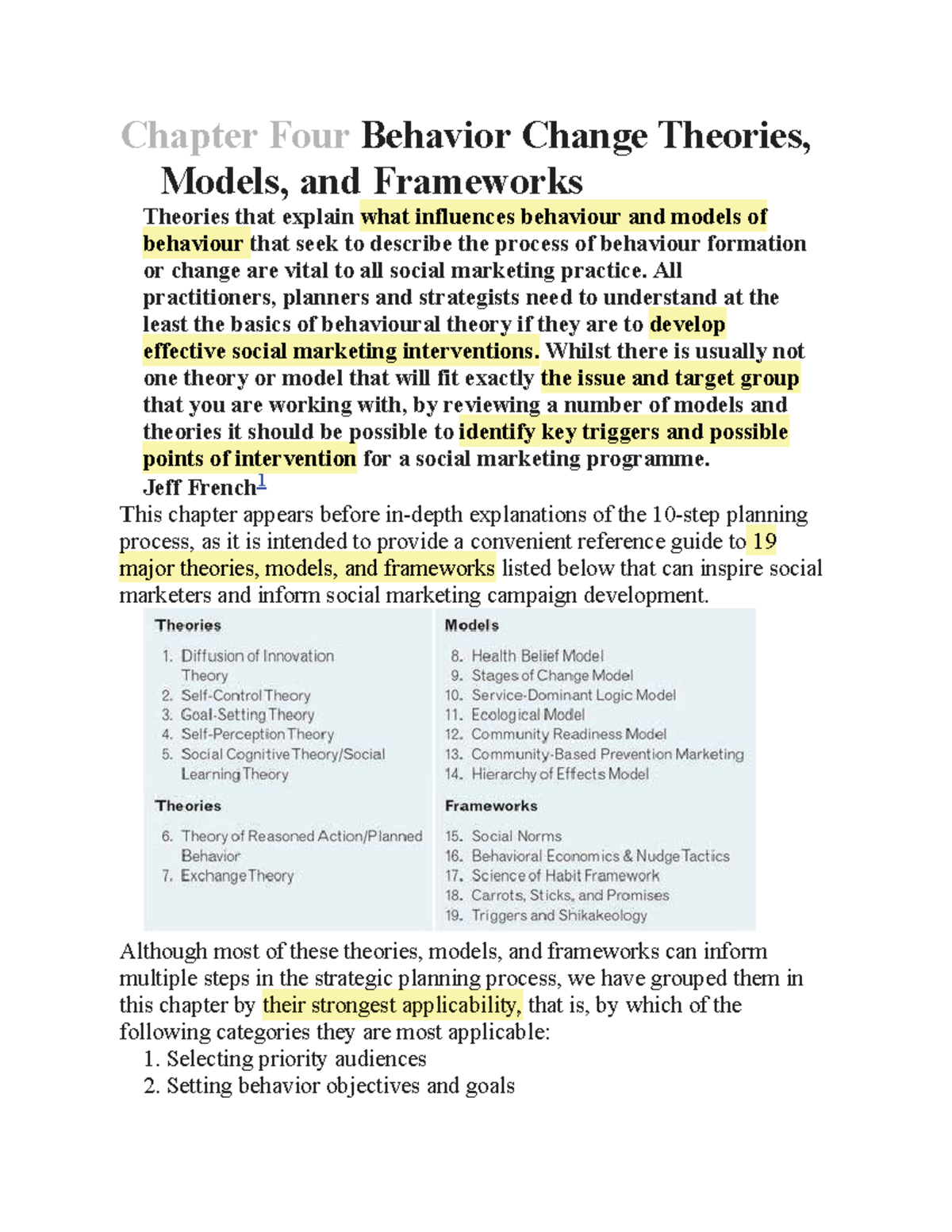 Chapter 4: Behavior Change Theories & Models in Social Marketing - Studocu