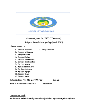 Anthropology Chapter 3 - Chapter contents:- 1. Human Beings & Being ...