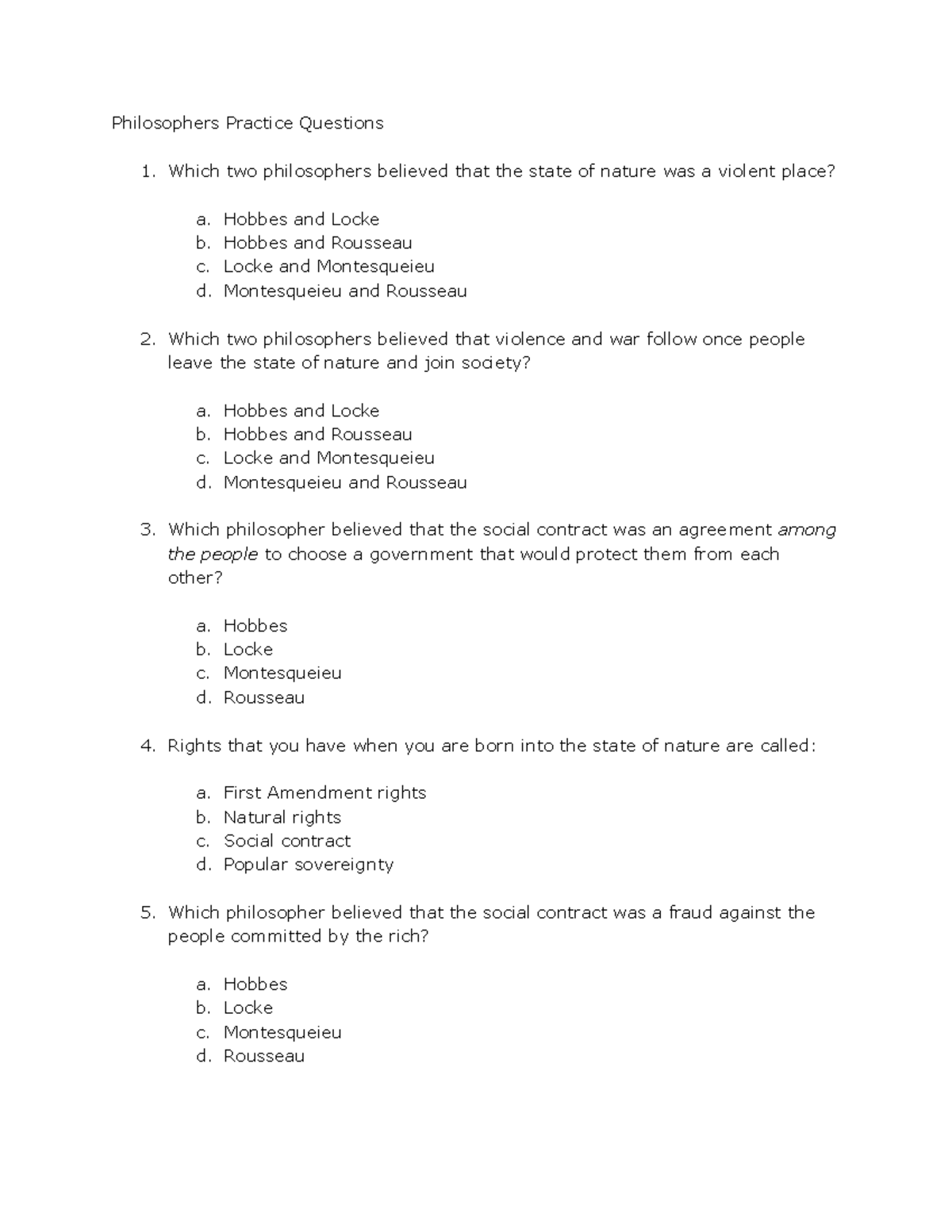 Philosophers Practice Questions for Exam Prep (PHIL 101) - Studocu