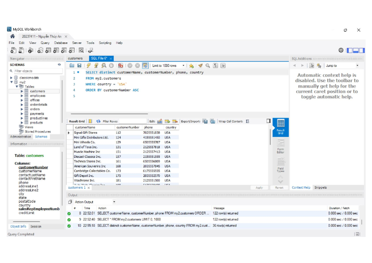 MySQL Workbench Queries and Customer Data Analysis 20237411 - Studocu