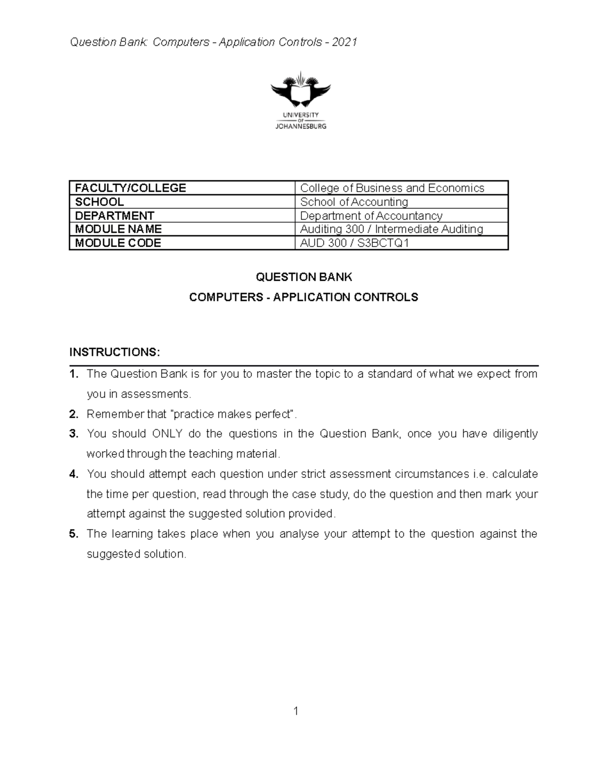 AUD 300 - Application Controls Question Bank for Intermediate Auditing ...