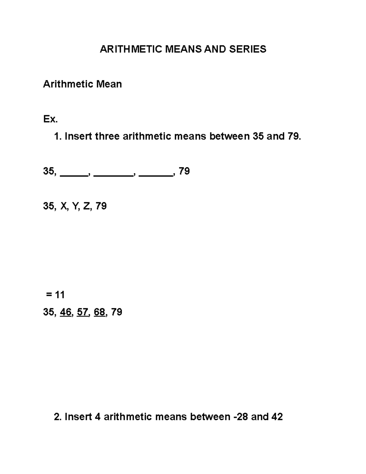 Arithmetic Means AND Series - Bachelor of science inEntrepreneurial ...