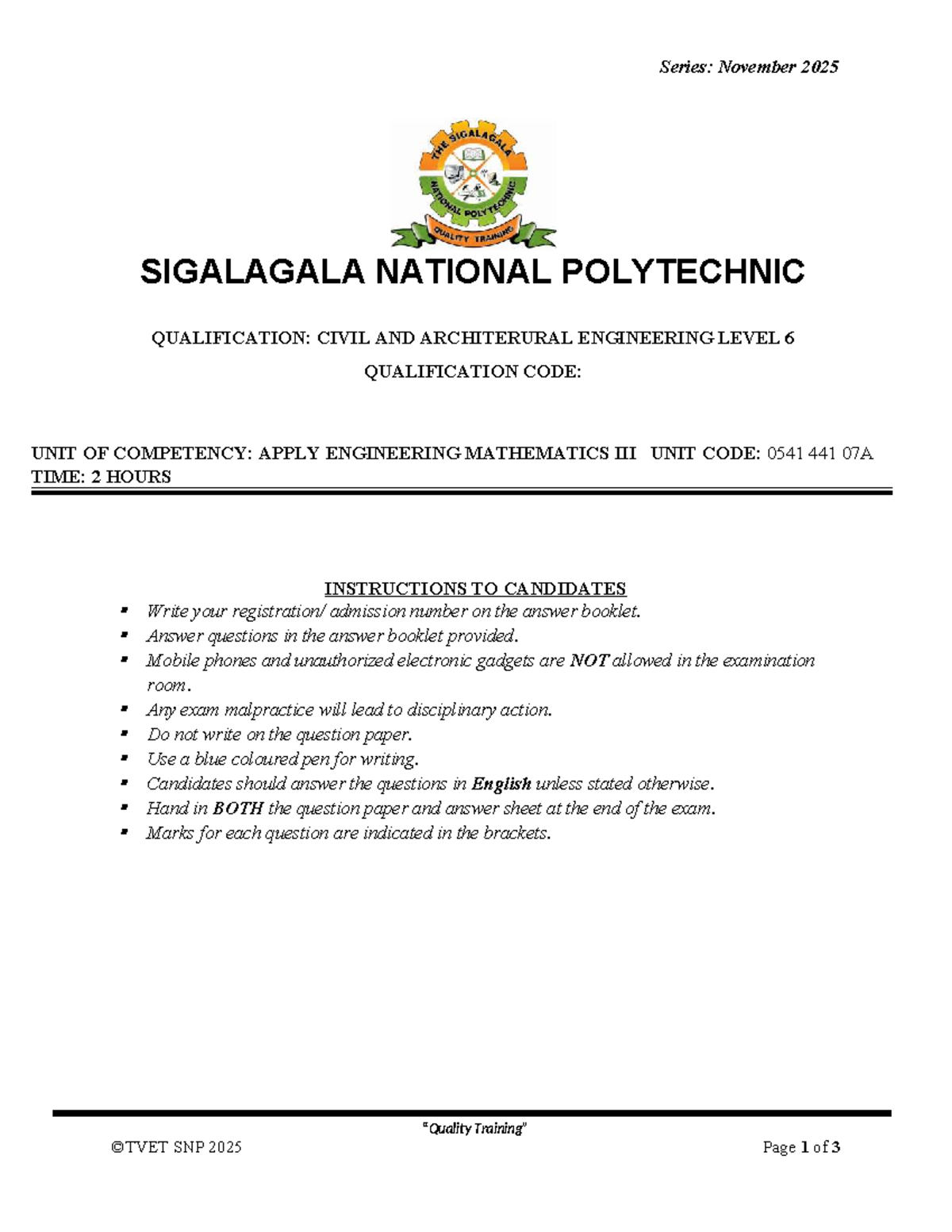 Apply Engineering Mathematics III DCEL24m 2026 Final Exam Guide - Studocu