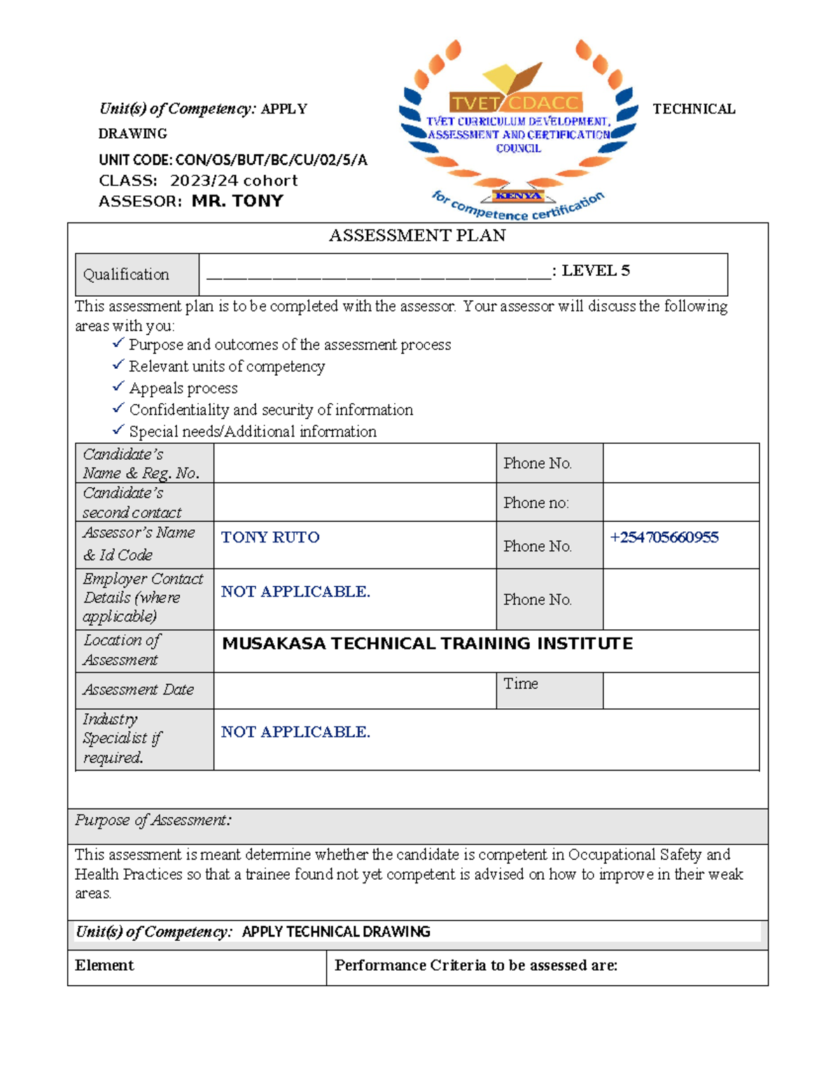 Assessment Plan for Technical Drawing (TD) - Level 5 - Studocu