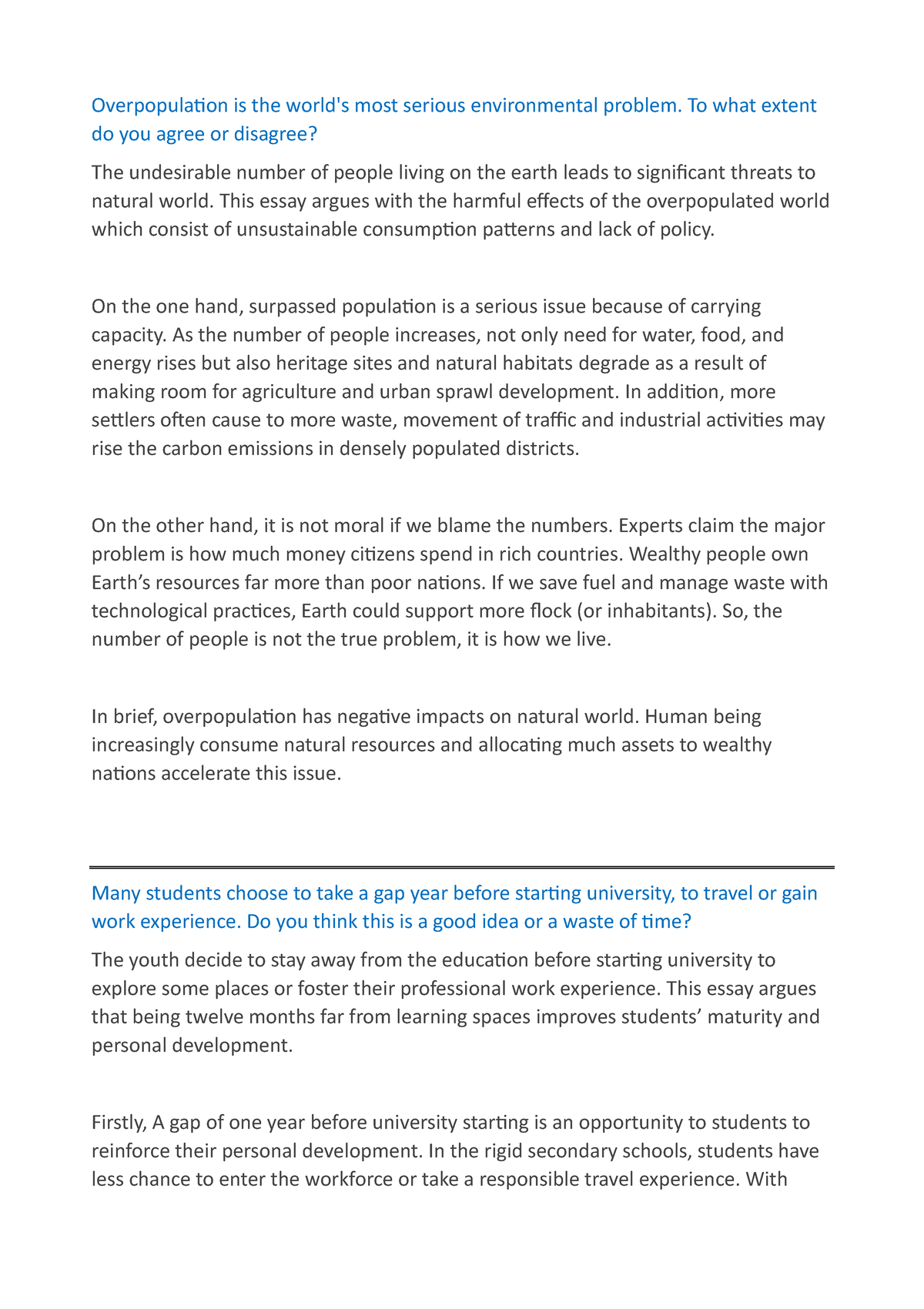 Overpopulation and Its Environmental Impact: An Essay Analysis - Studocu