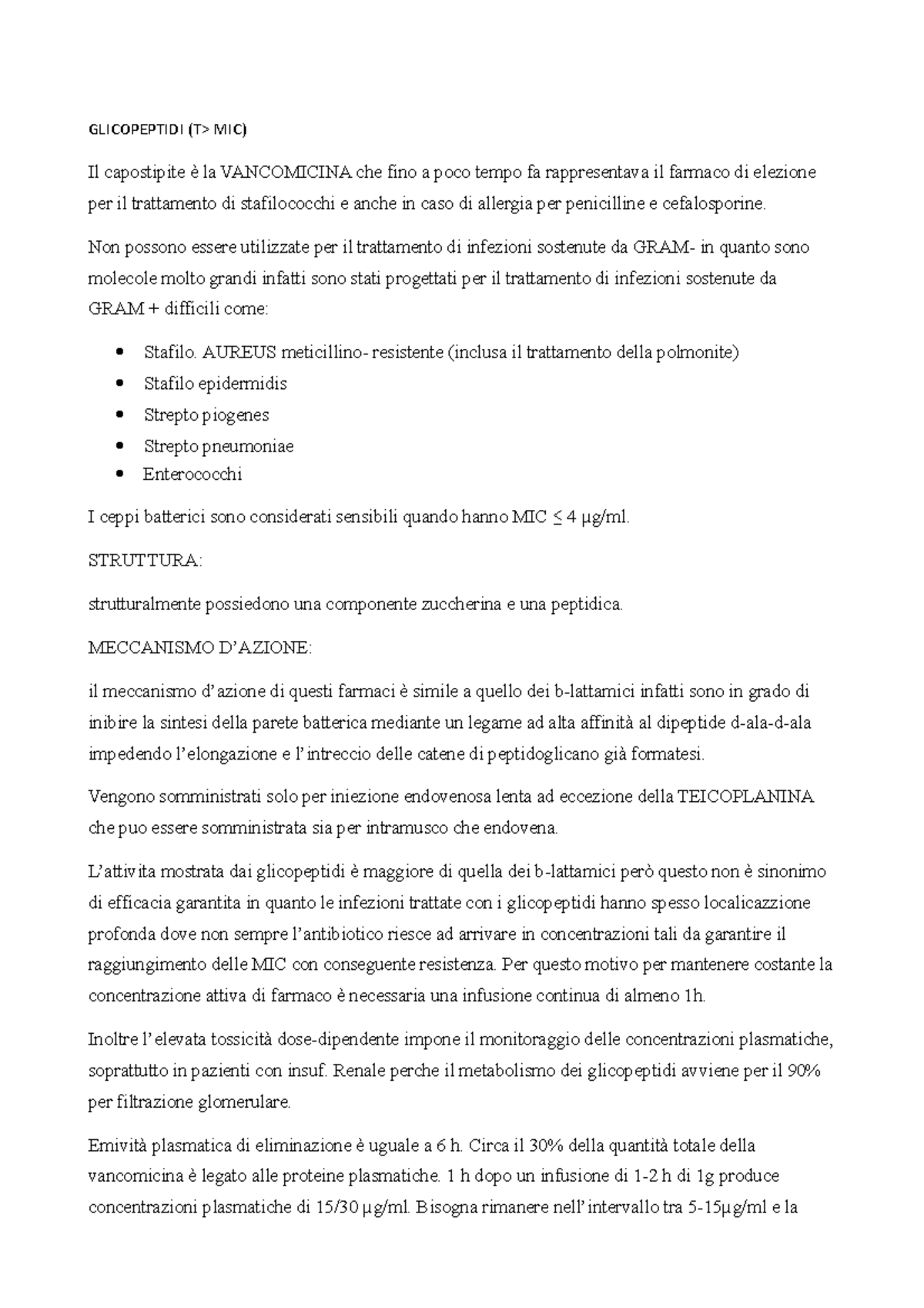 Glicopeptidi - Appunti Completi con Integrazioni dal Libro - Studocu