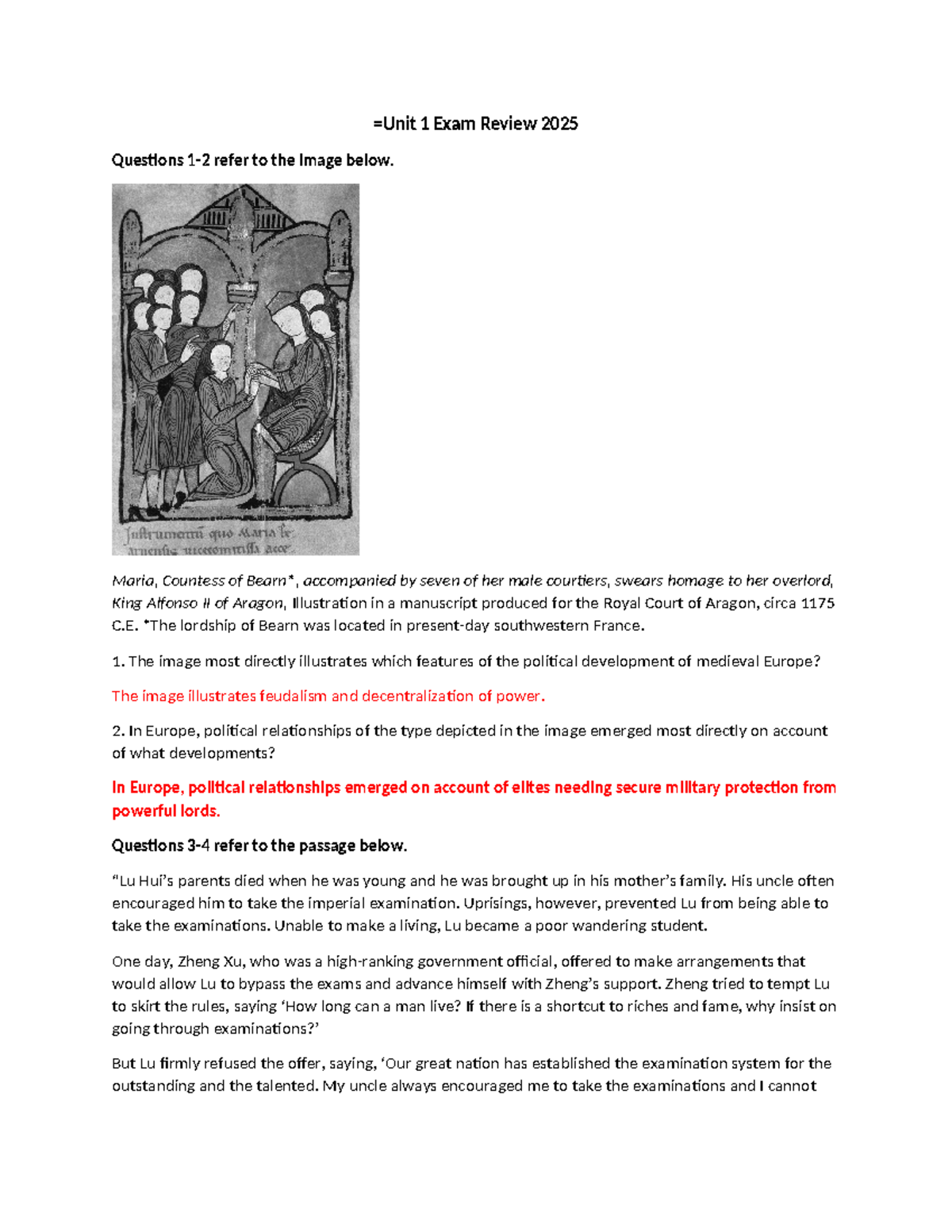 Unit 1 Exam Review: Key Concepts in Medieval & Early Modern History ...