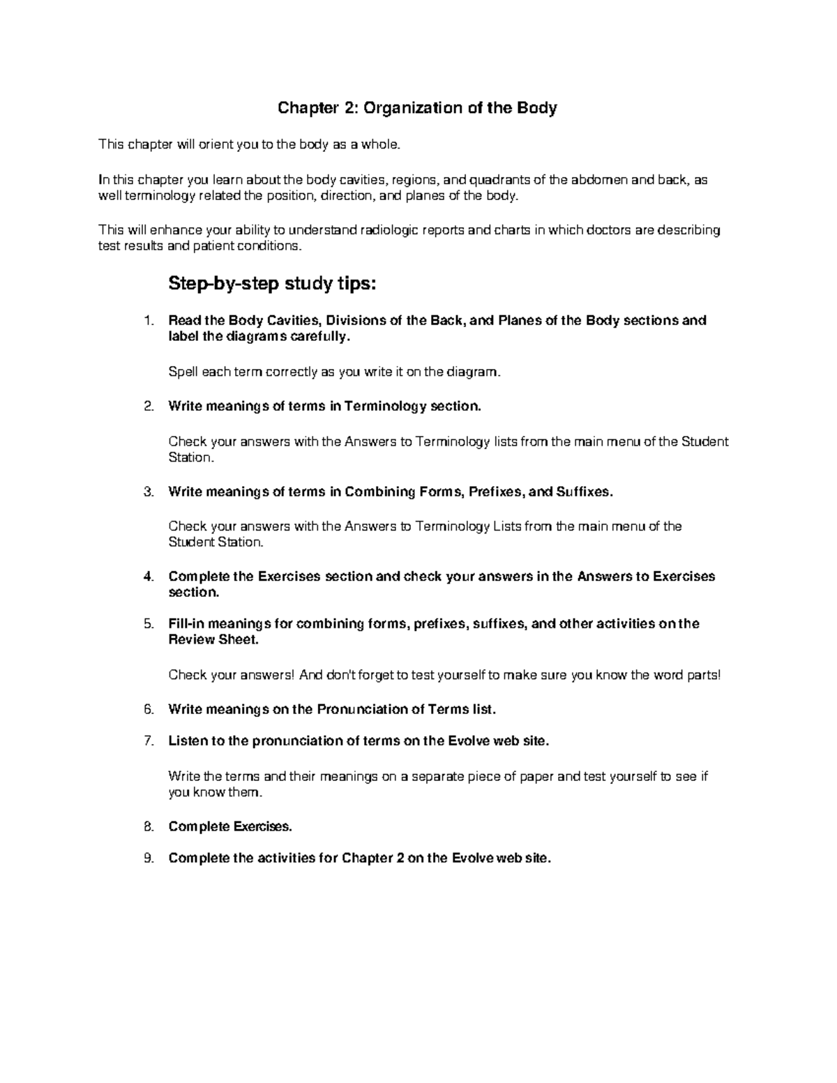 Chapter 2 Guide - Chapter 2: Organization of the Body This chapter will ...