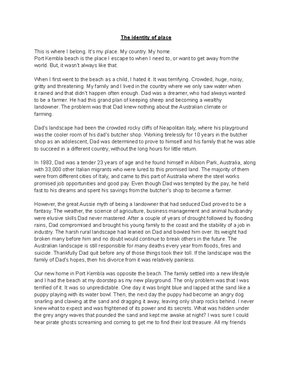 Michael Merola - Assessment TASK 1: Discursive Writing on Identity and ...