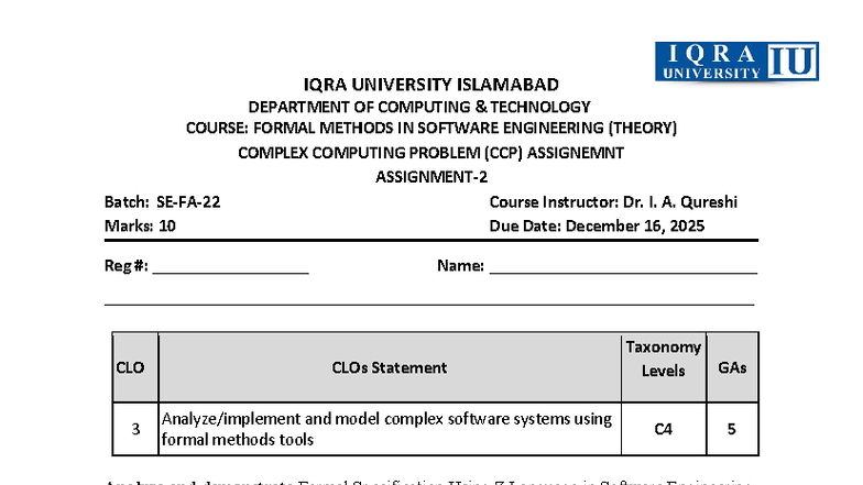 Case Study: Formal Methods in Software Engineering (CCP) - Studocu