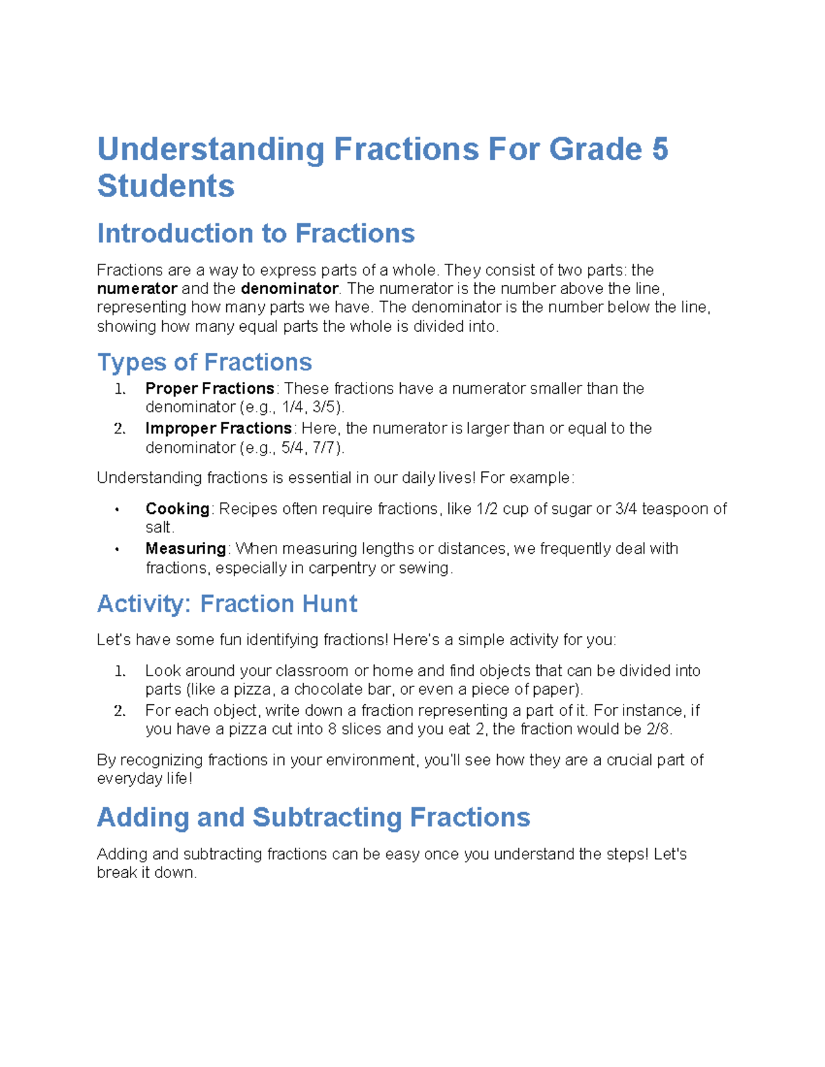 Understanding Fractions For Grade 5 Students - Understanding Fractions ...
