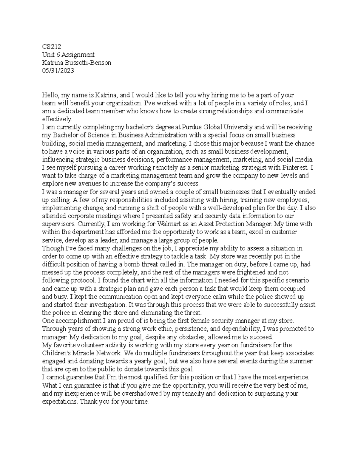CS212 Unit 6 Assignment Script - CS Unit 6 Assignment Katrina Bussotti ... CS212 Unit 6 Assignment Script - CS Unit 6 Assignment Katrina Bussotti ...