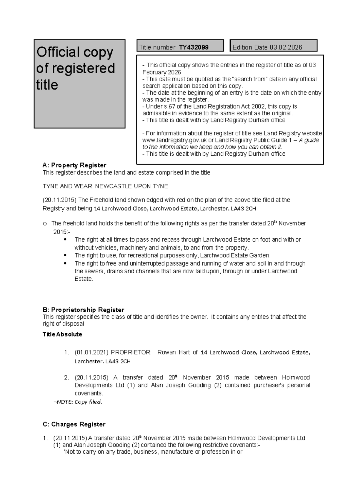 Final Official Copies - Practice Summary for Title TY432099 - Studocu