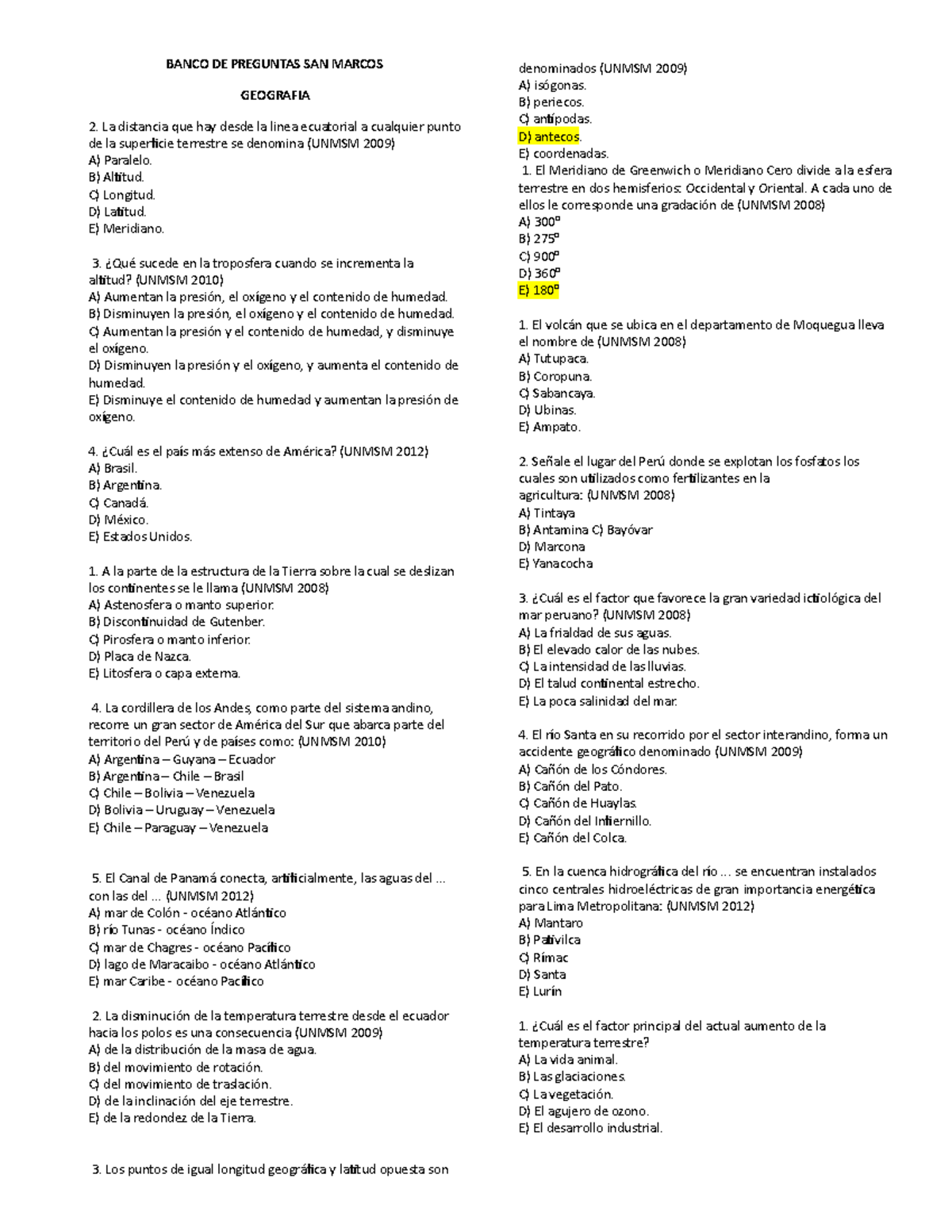 Banco de preguntas geografia - BANCO DE PREGUNTAS SAN MARCOS GEOGRAFIA La distancia que hay ...