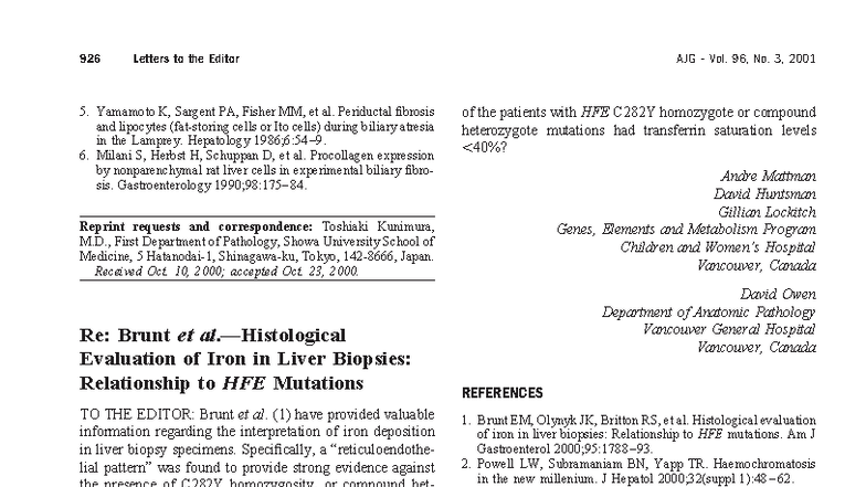 Re: Evaluation of Iron in Liver Biopsies and HFE Mutations - Studocu