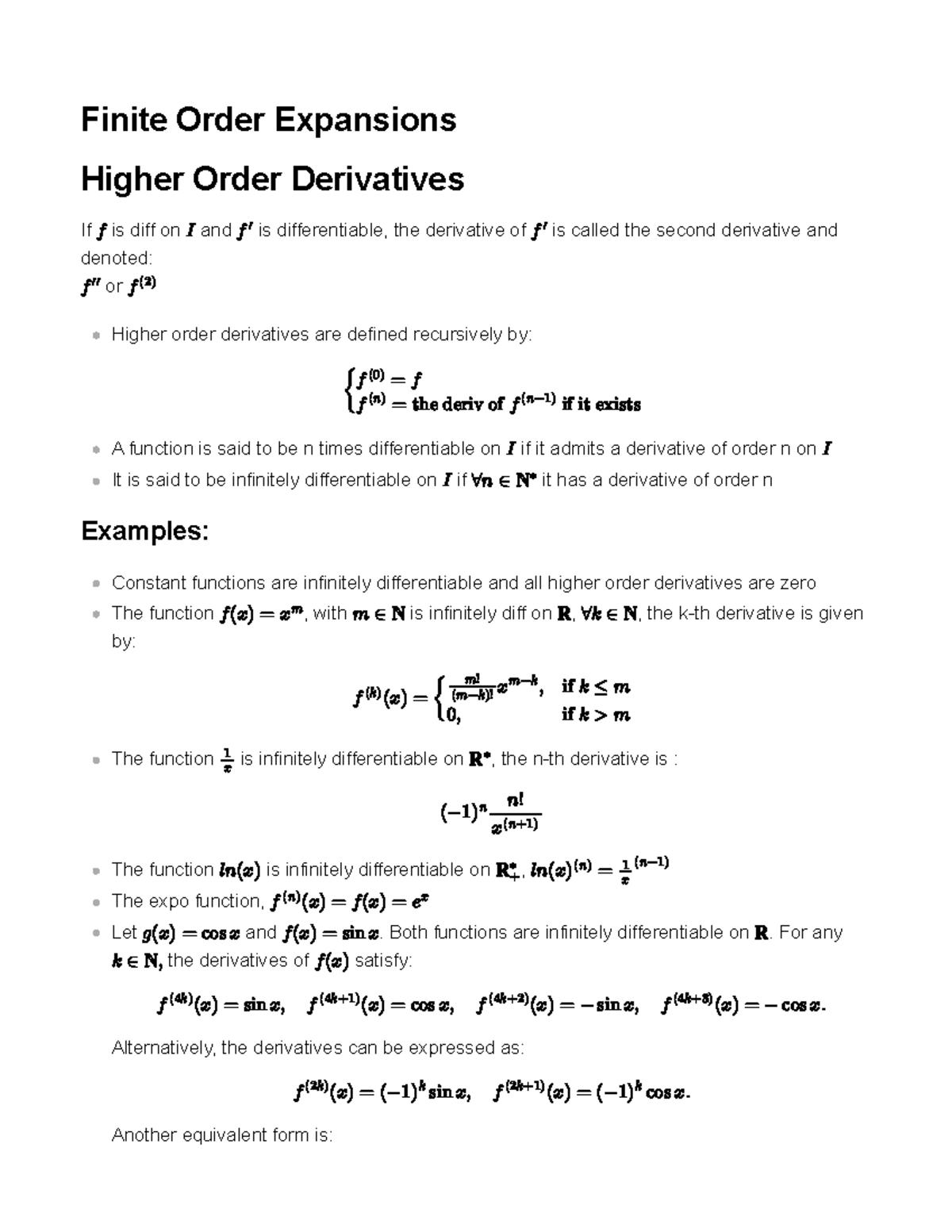 Chapter 1: Finite Order Expansions and Higher Order Derivatives - Studocu