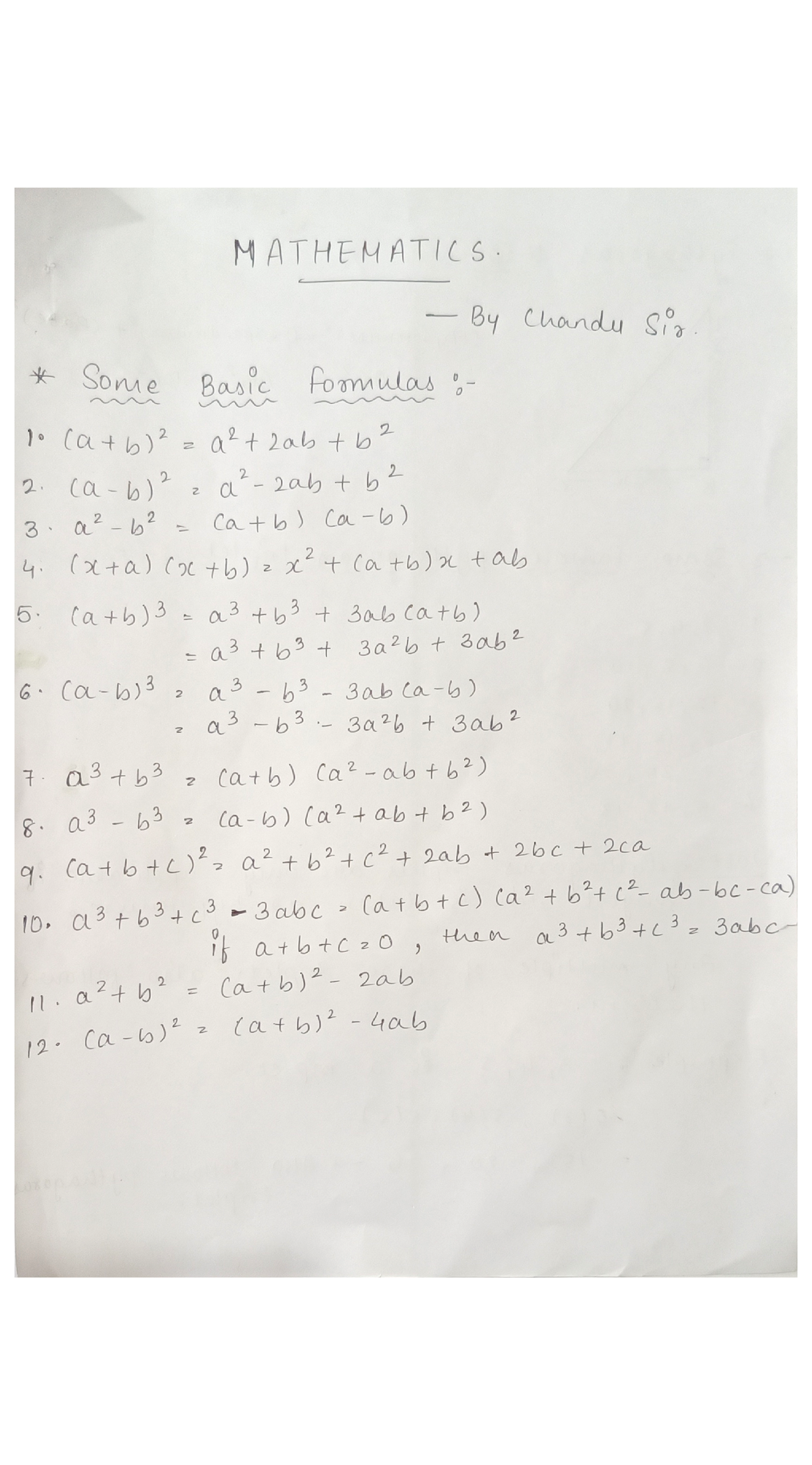 Maths Notes for Class 10: Key Concepts and Formulas - Studocu