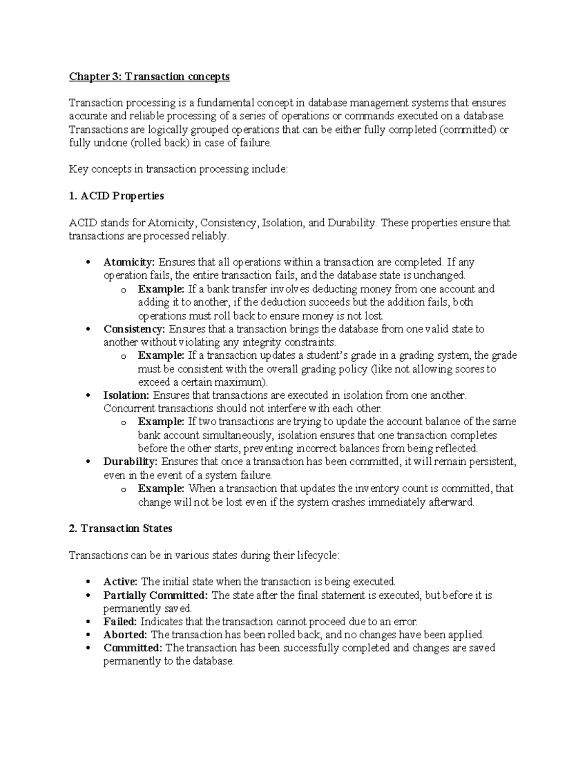 Chapter 3: Transaction Processing Concepts in DBMS - Studocu