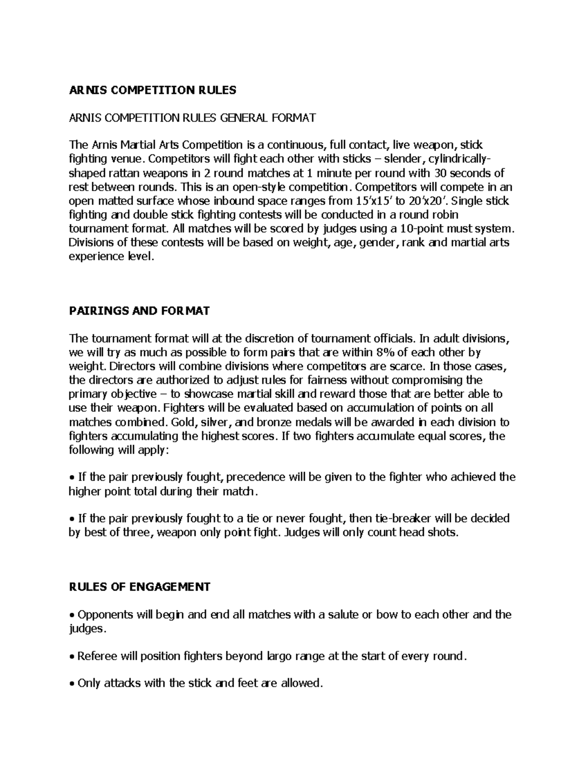 ARN 101: Arnis Competition Rules and Engagement Guidelines - Studocu