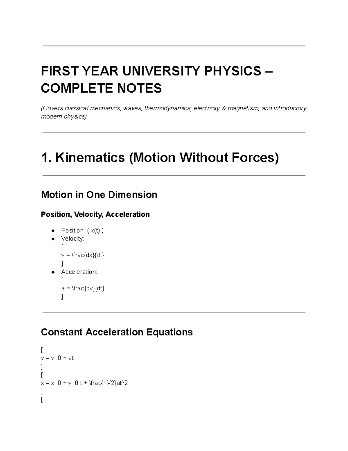 1st Year University Physics Complete Notes: Mechanics to Optics - Studocu
