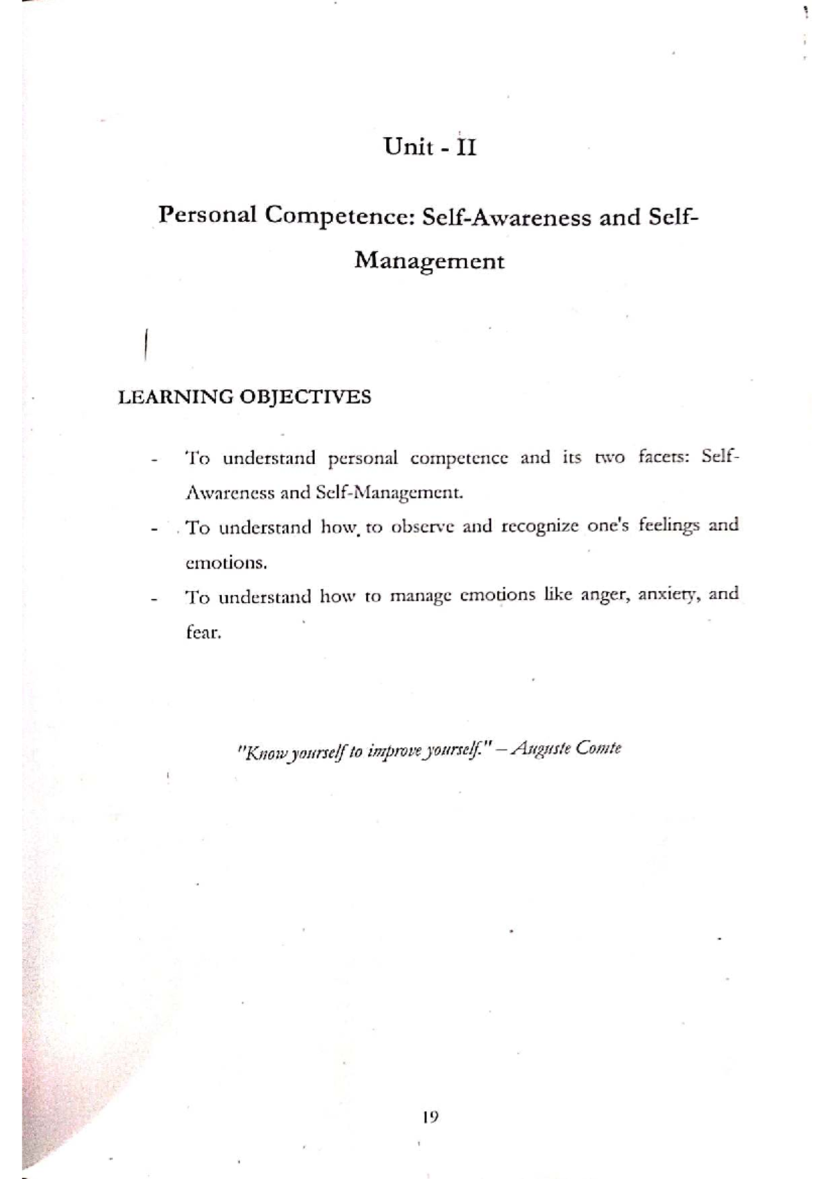 Unit II: Personal Competence in Emotional Intelligence - Learning ...