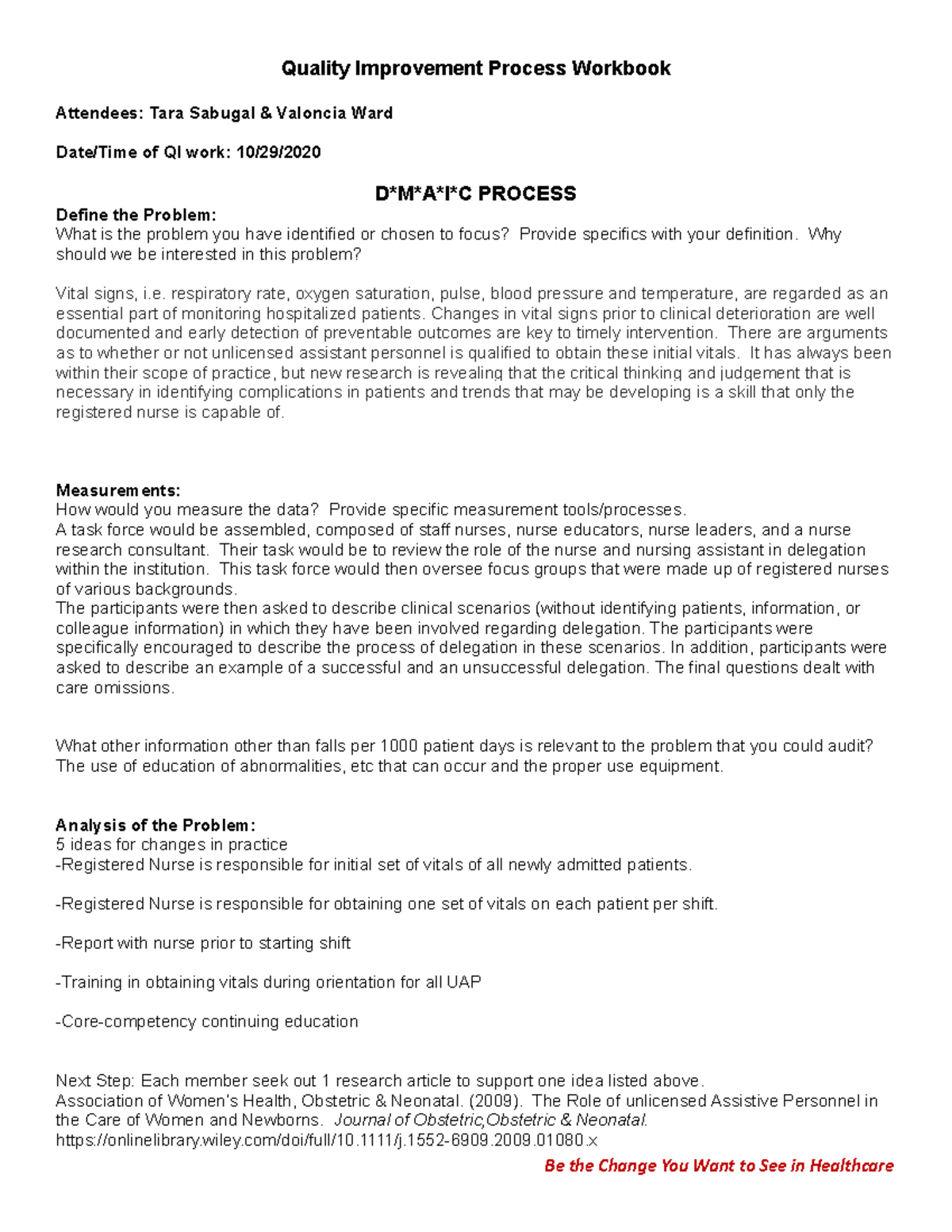 QI Worksheet - quality improvement - Quality Improvement Process ...