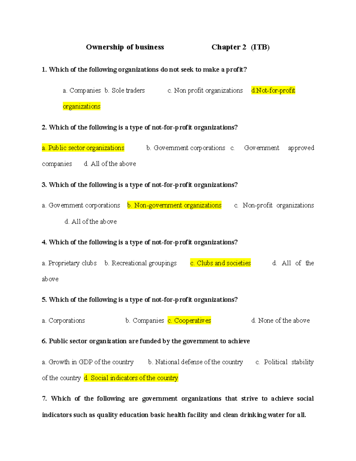 Ownership of Business: Chapter 2 Insights (ITB) - Studocu