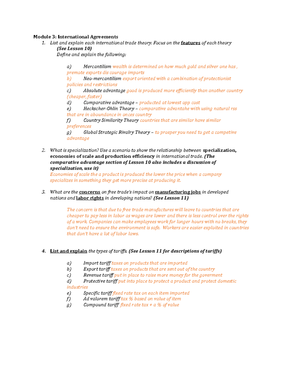 International Agreements - Module 3 Trade Theories & Tariffs Analysis ...
