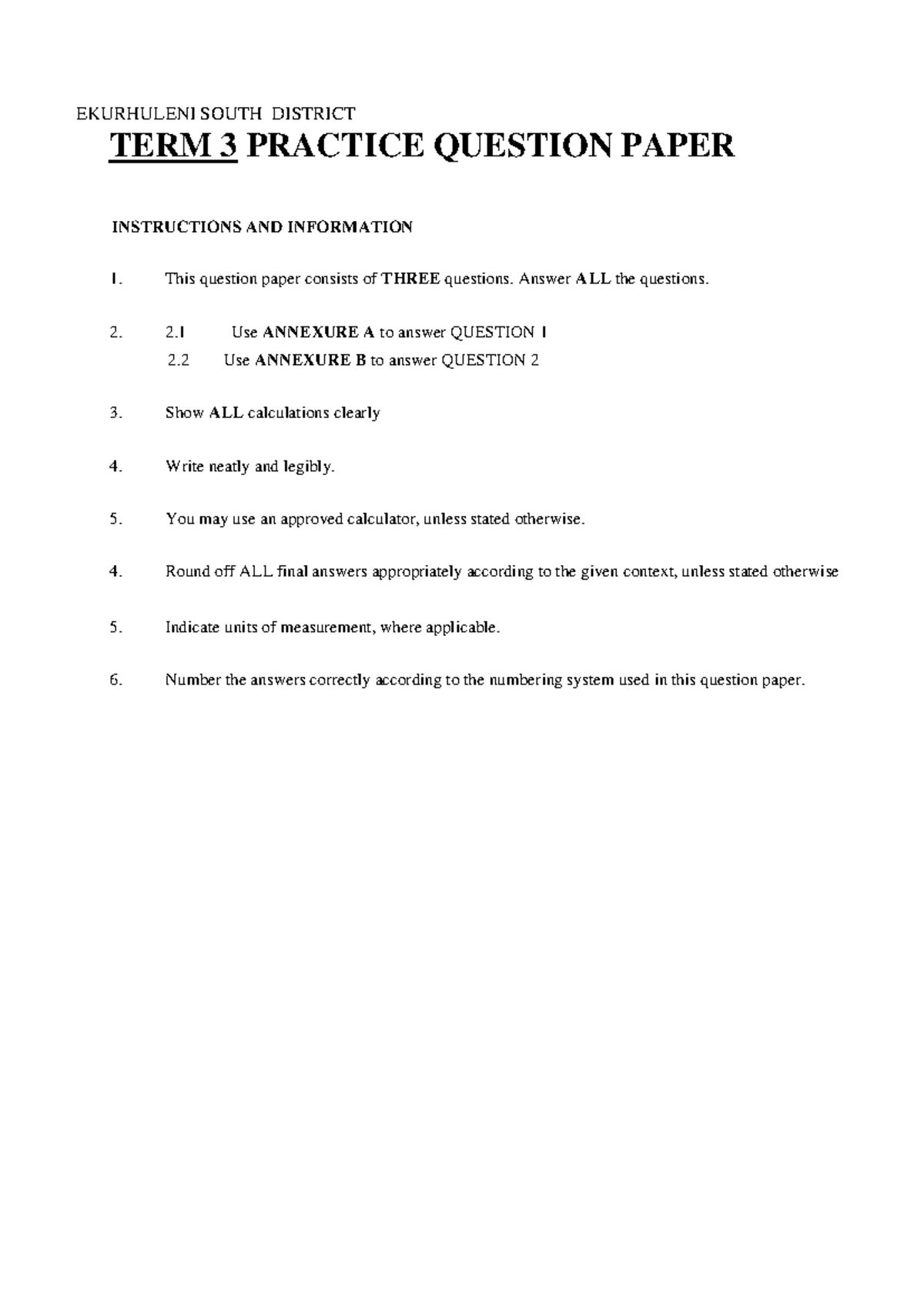 ES Term 3 Practice Question Paper: Complete Solutions Required - Studocu