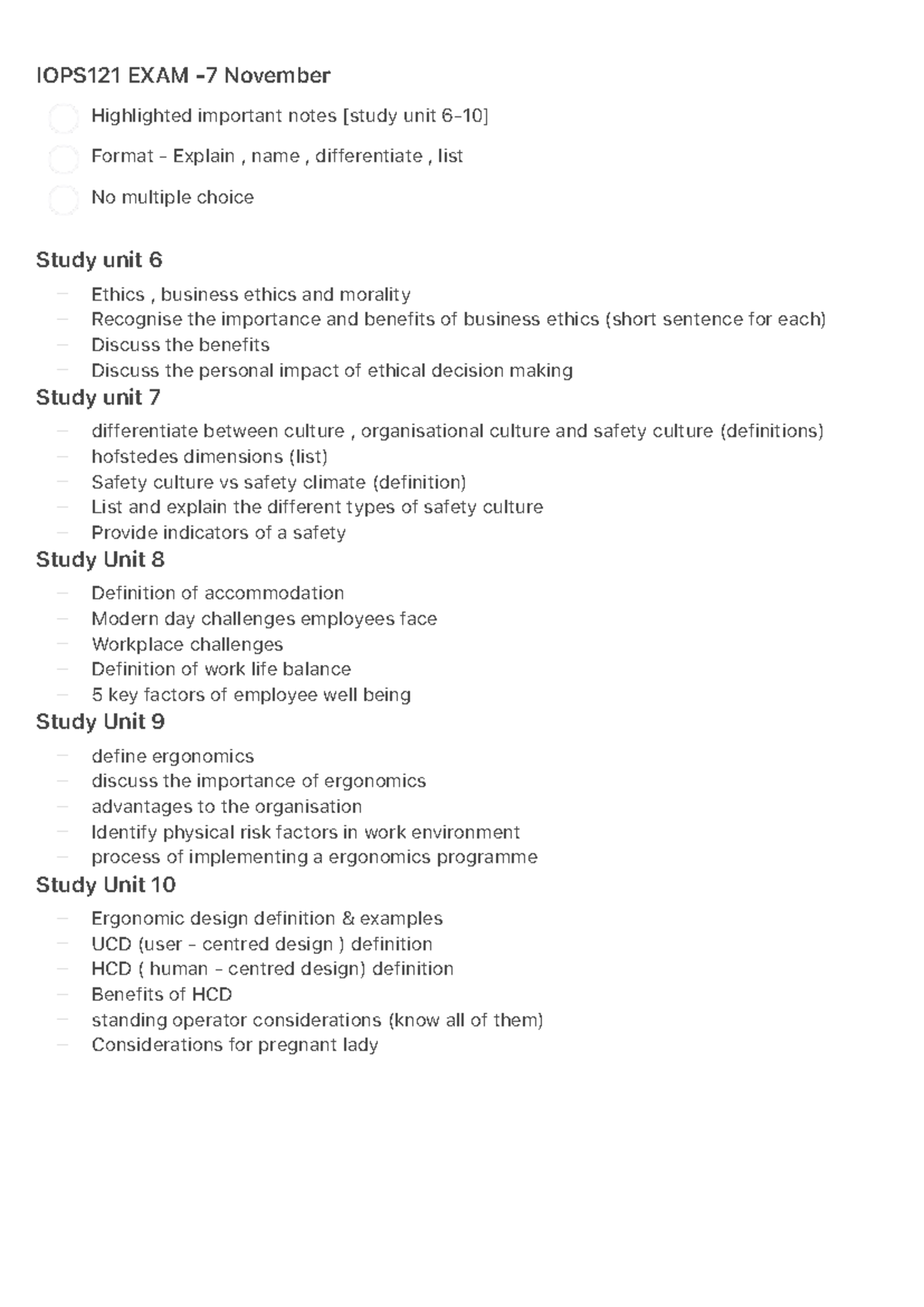 IOPS121 EXAM - November Highlights on Ethics & Ergonomics - Studocu