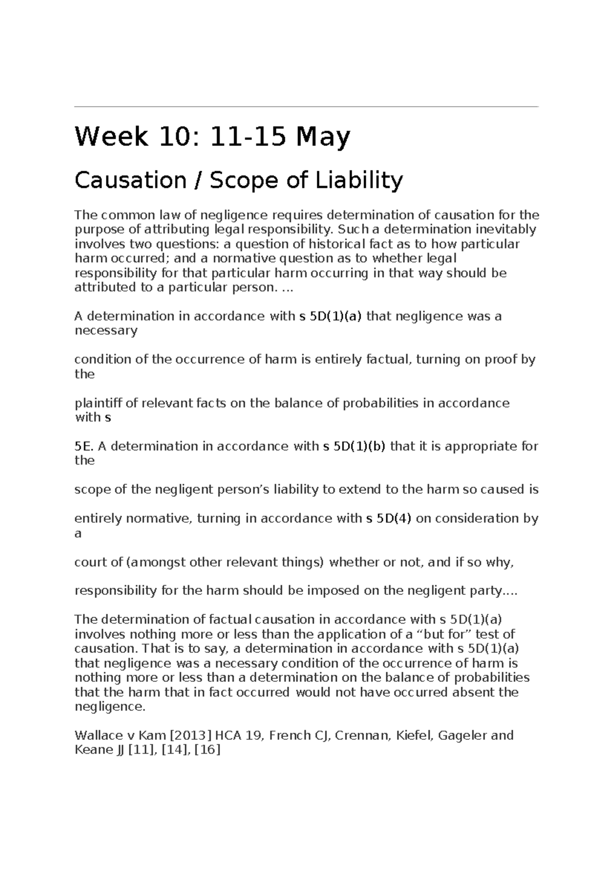 Week 10: Causation & Scope of Liability in Negligence Law - Studocu