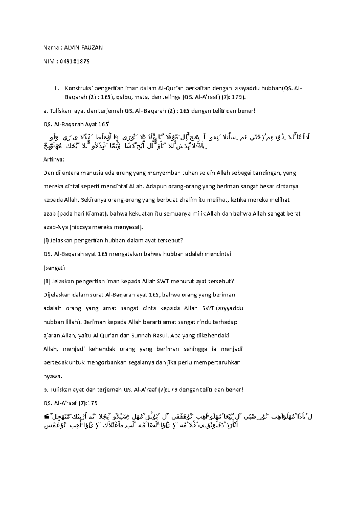 Tugas 1 agama - Nama : ALVIN FAUZAN NIM : 049181879 Konstruksi pengertian iman dalam Al-Qur’an ...