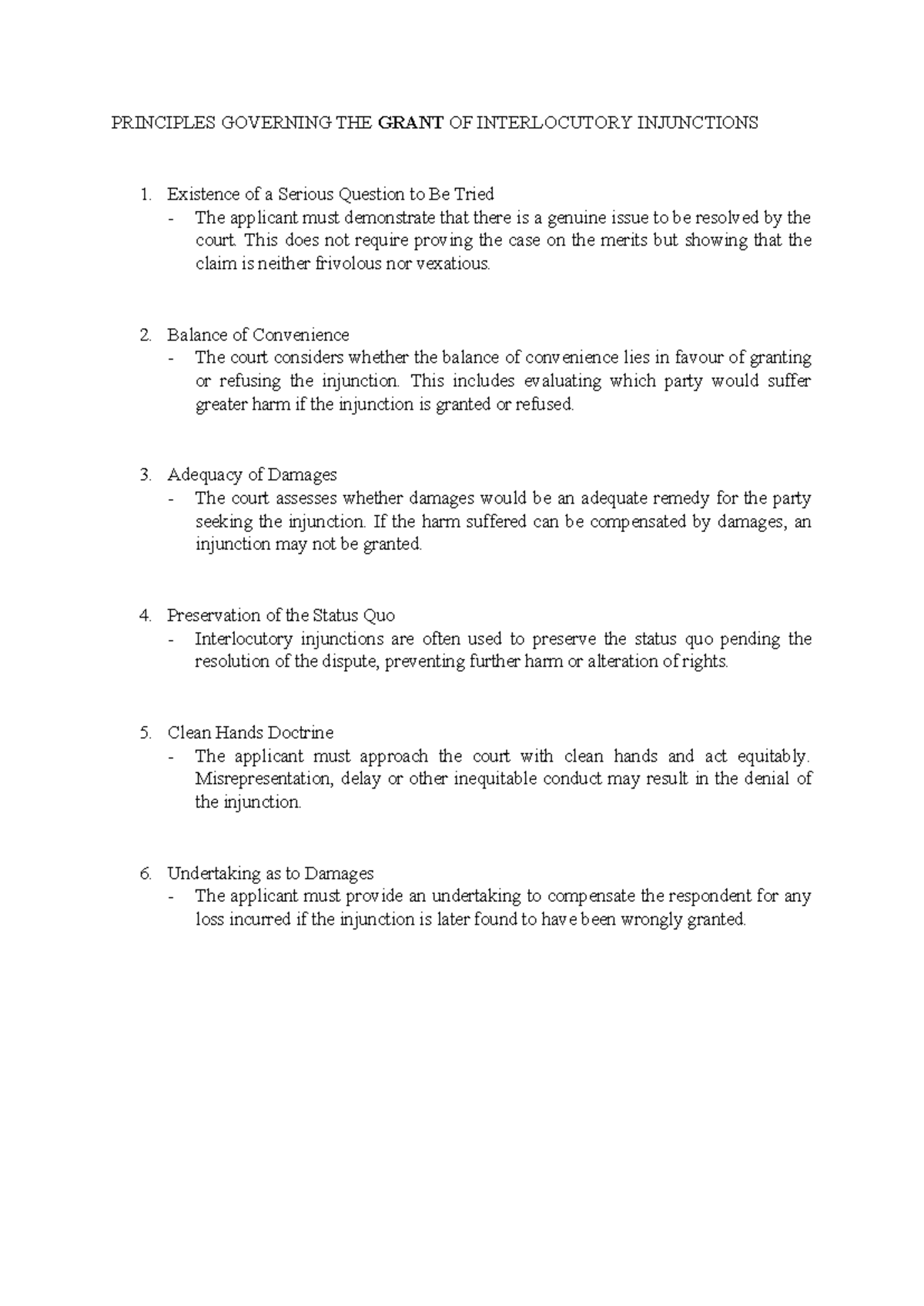 Equity Law Principles for Interlocutory Injunctions: An Overview - Studocu