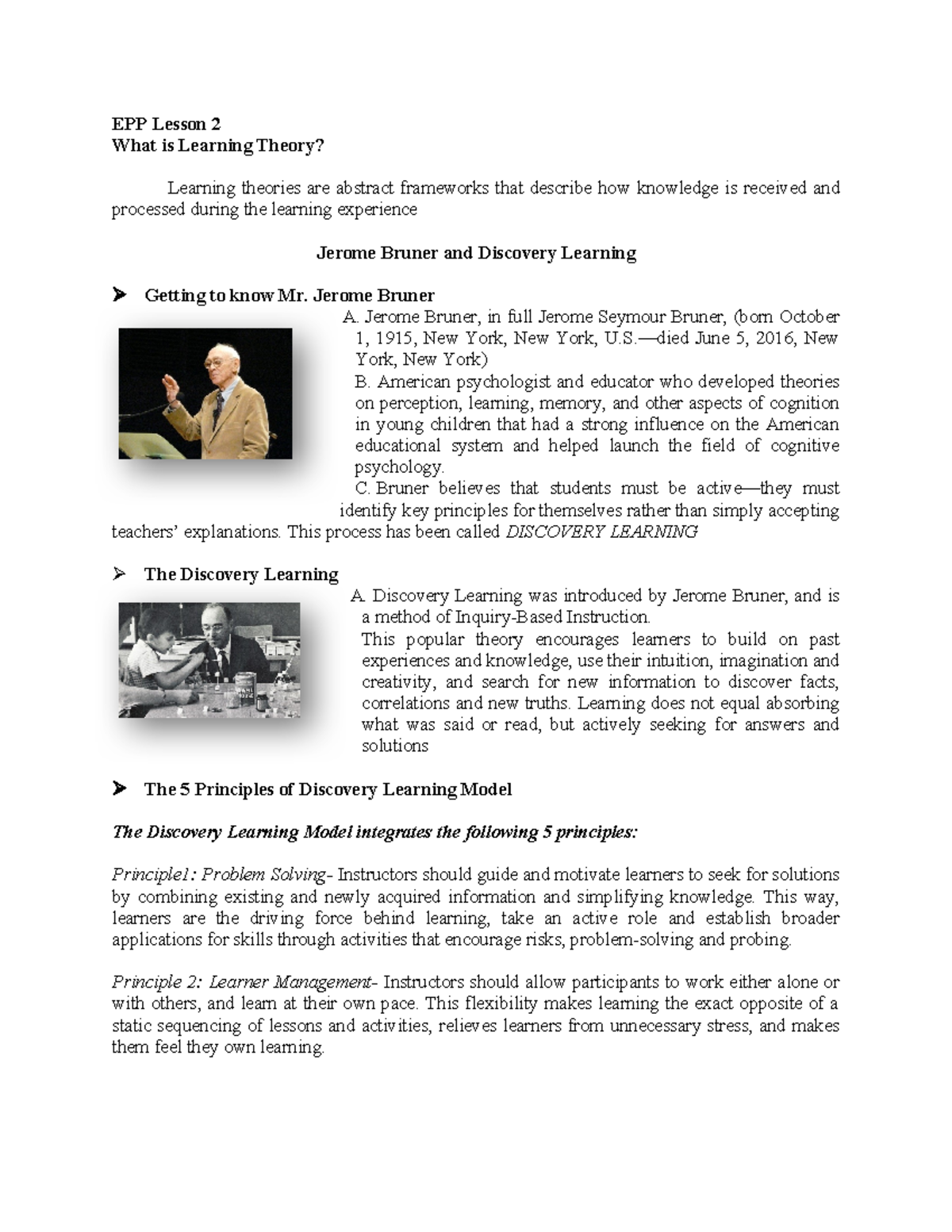 EPP Lesson 2: Understanding Learning Theories and Models - Studocu