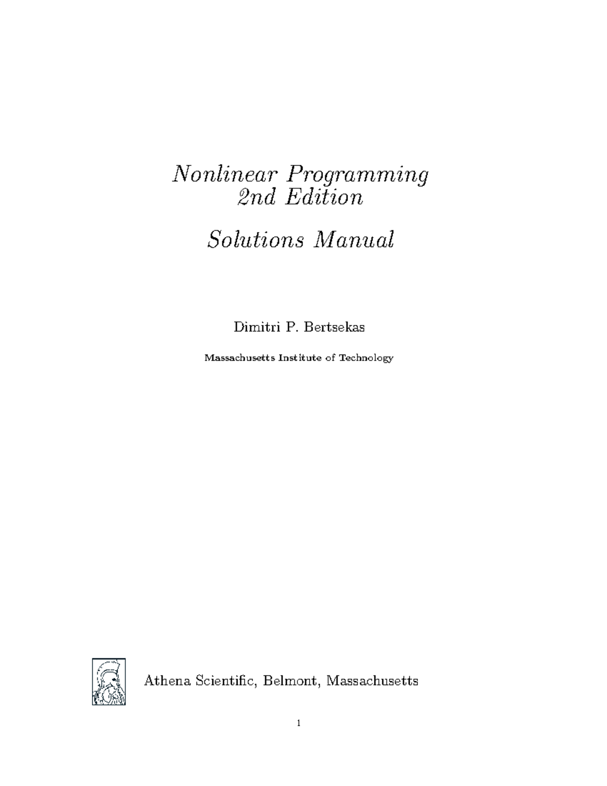 Dimitri Bertsekas Nonlinear Programming Solutions Manual (2nd Edition ...