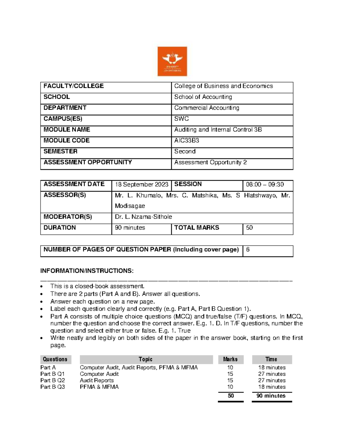 AIC33B 3 AO2 Final Exam - Auditing and Internal Control 2023 - Studocu