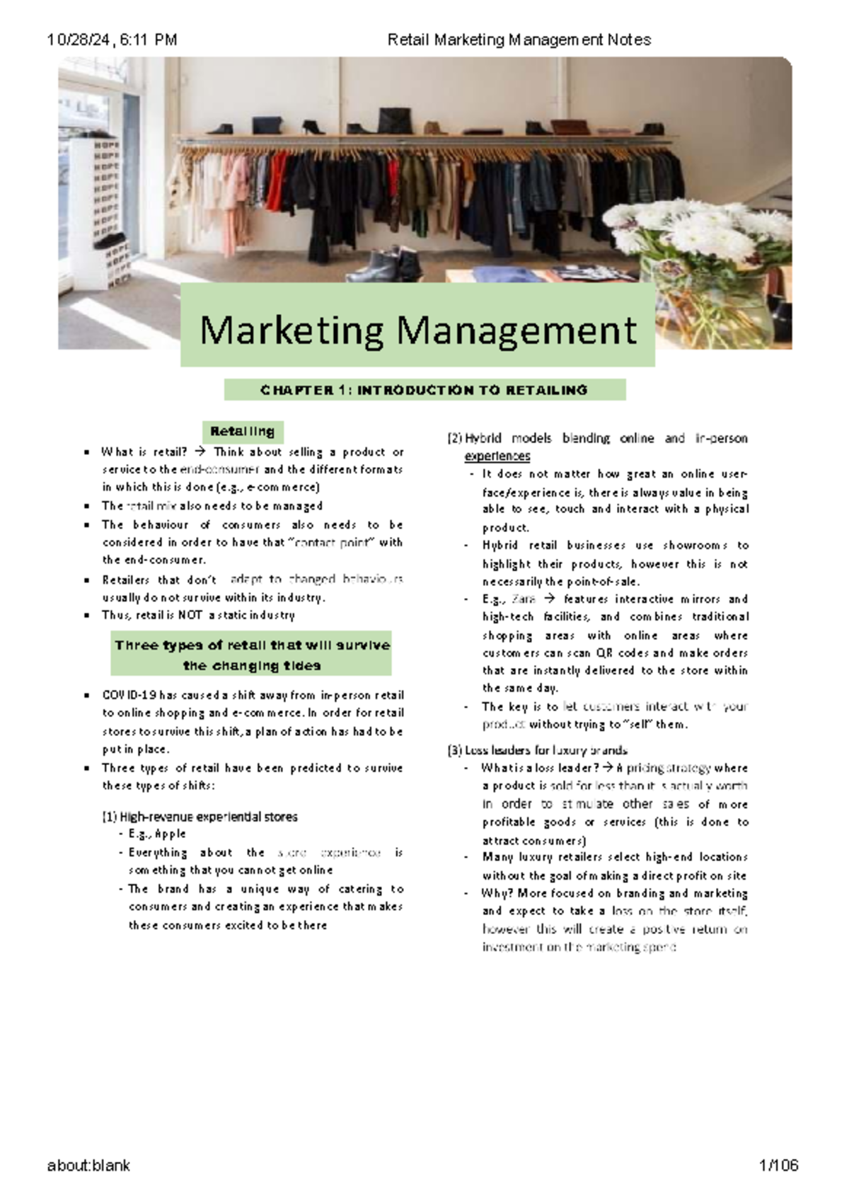 Retail Marketing Management Notes - Chapter Overview and Key Concepts ...