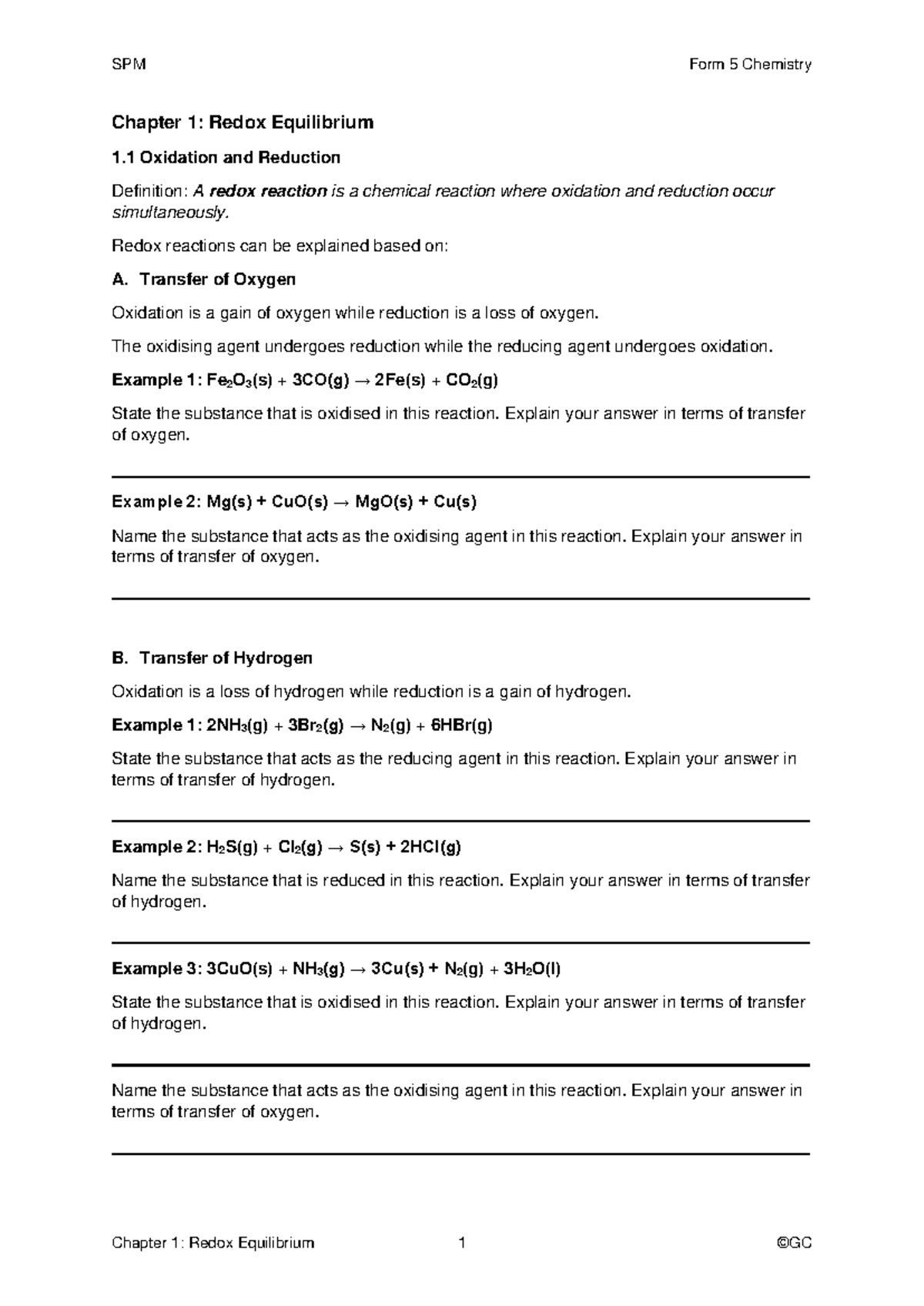 1.1 Short Notes on Oxidation and Reduction: Redox Reactions Explained ...