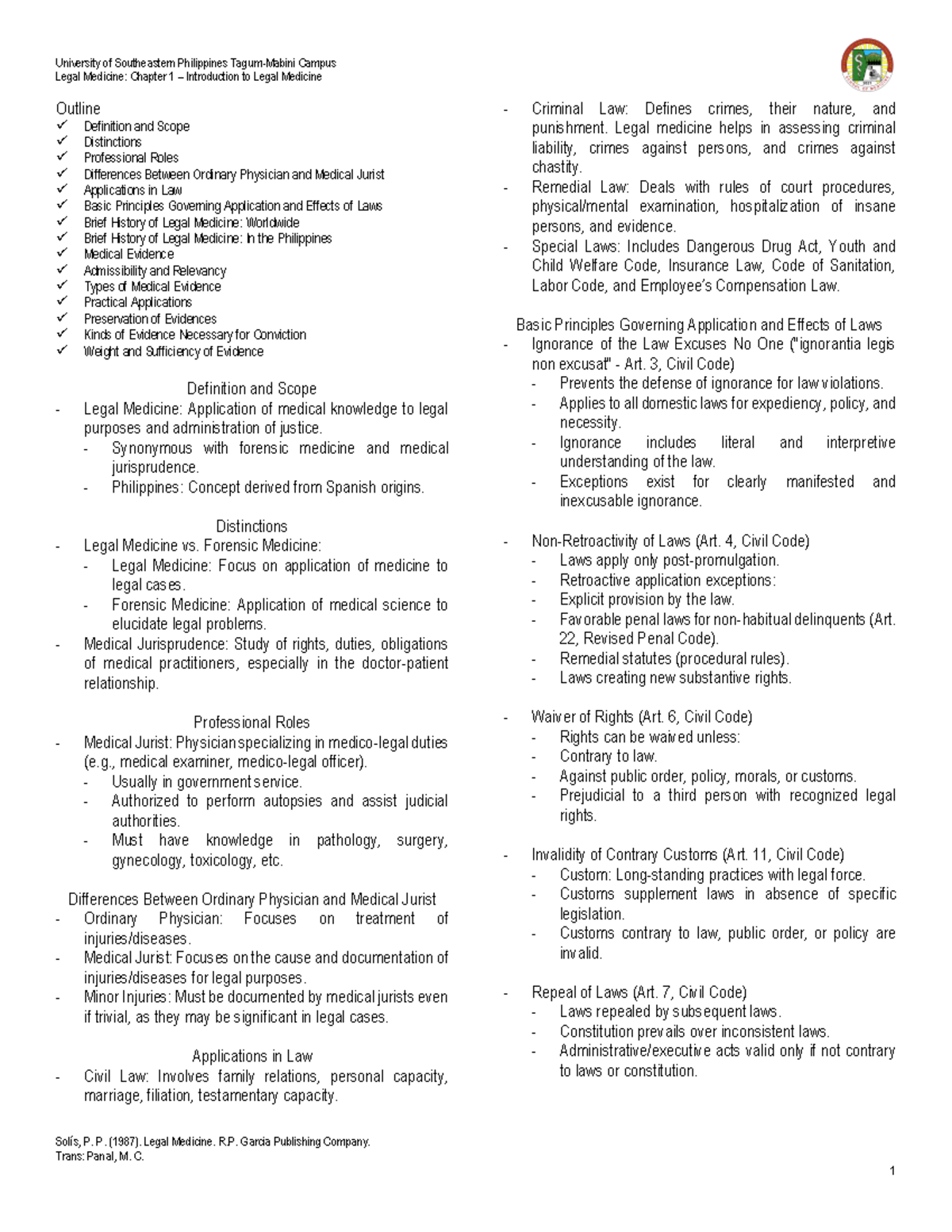 Legal Medicine 101: Overview and Key Concepts (Chapter 1) - Studocu