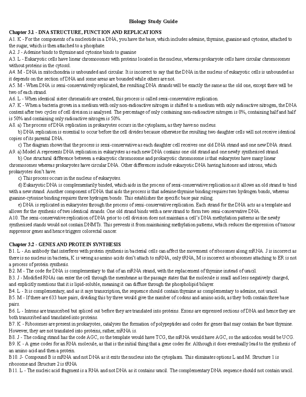 Biology 3.1 DNA Structure, Function, and Replication Study Guide - Studocu
